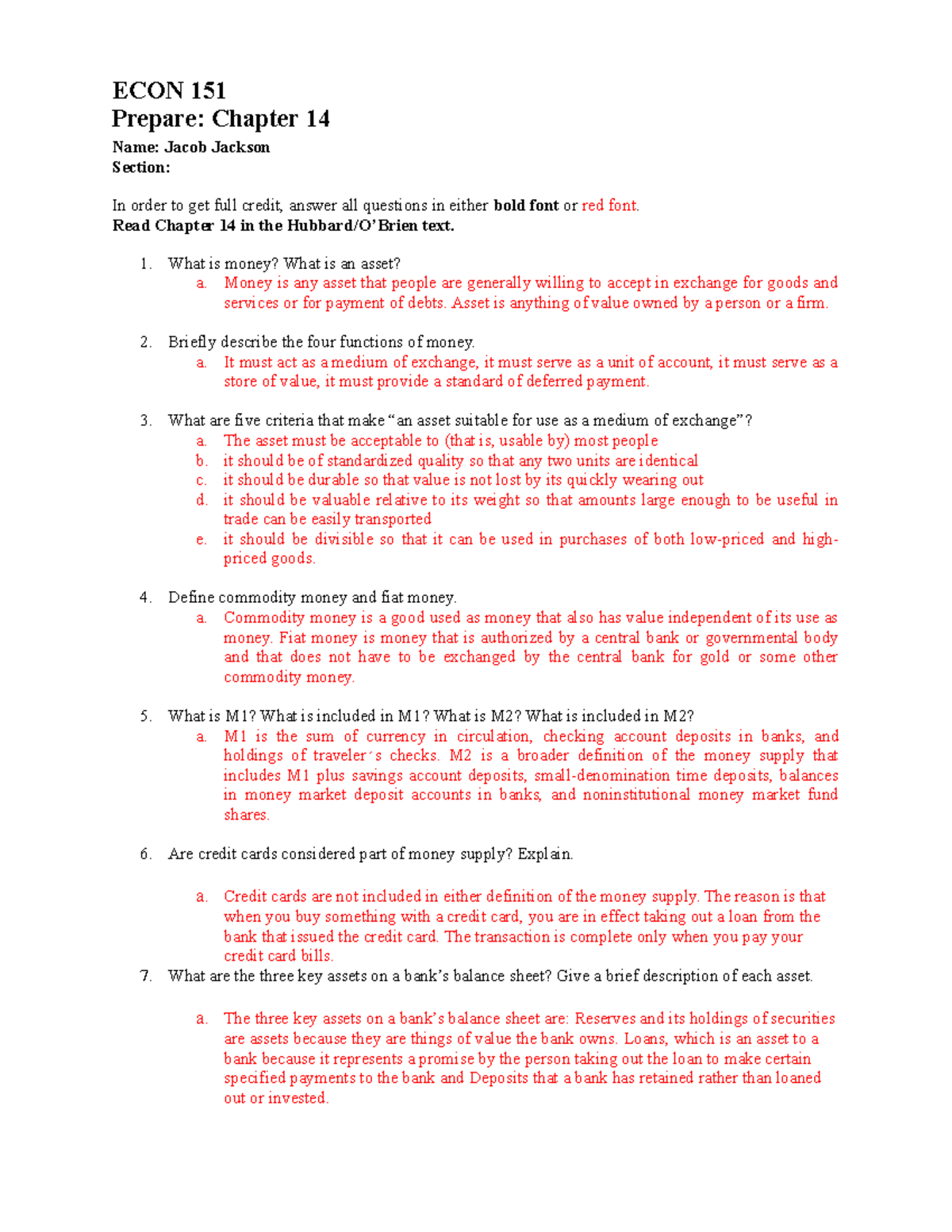 Econ 151 Week 11 Study - Chapter 14 revised - ECON 151 Prepare: Chapter ...