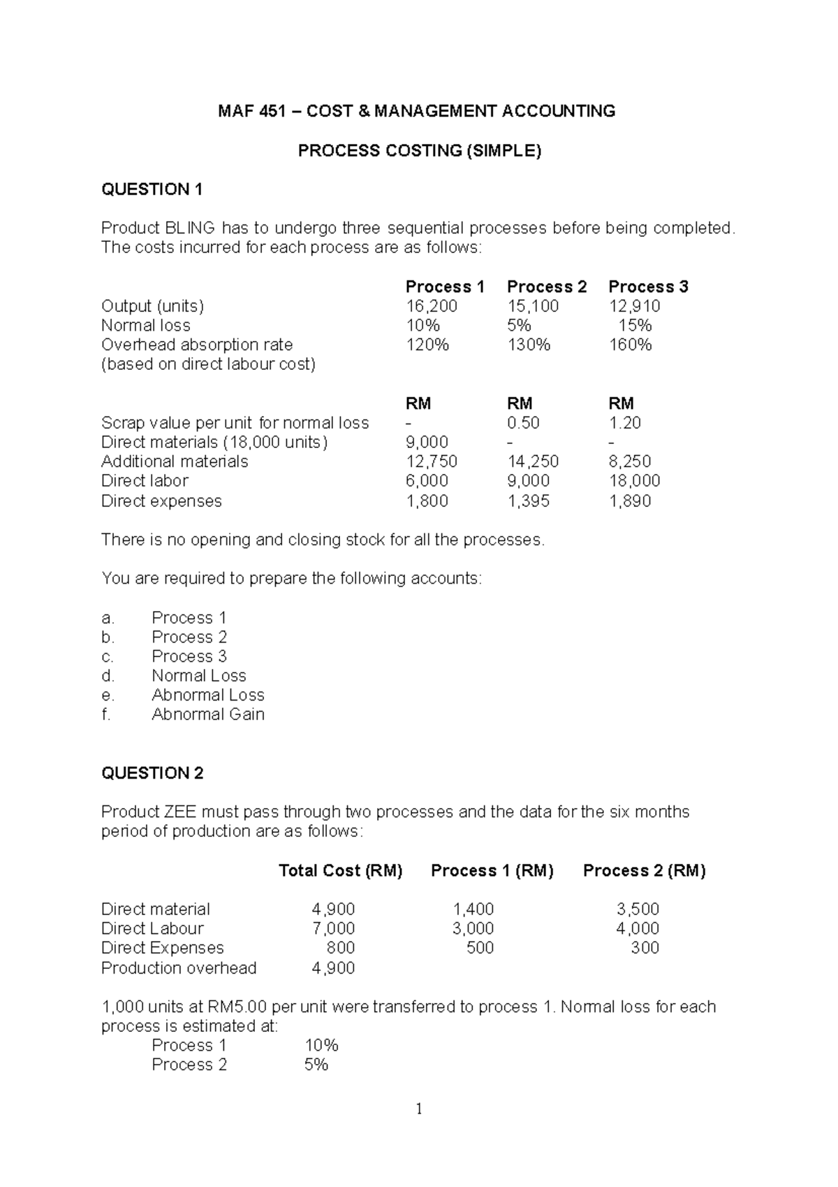 Illustrations process costing - MAF 451 – COST & MANAGEMENT ACCOUNTING ...