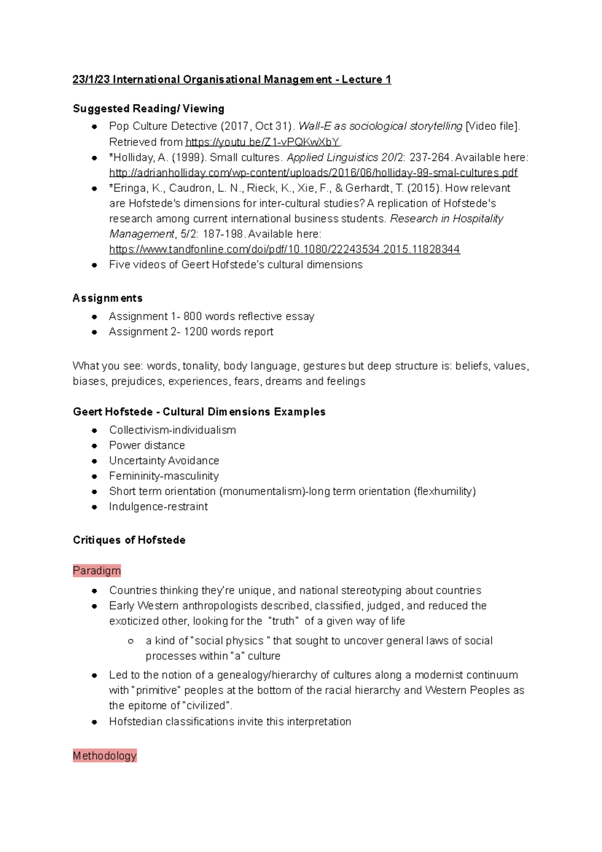 23 1 23 International Organisational Management - Lecture 1 - Wall-E as ...