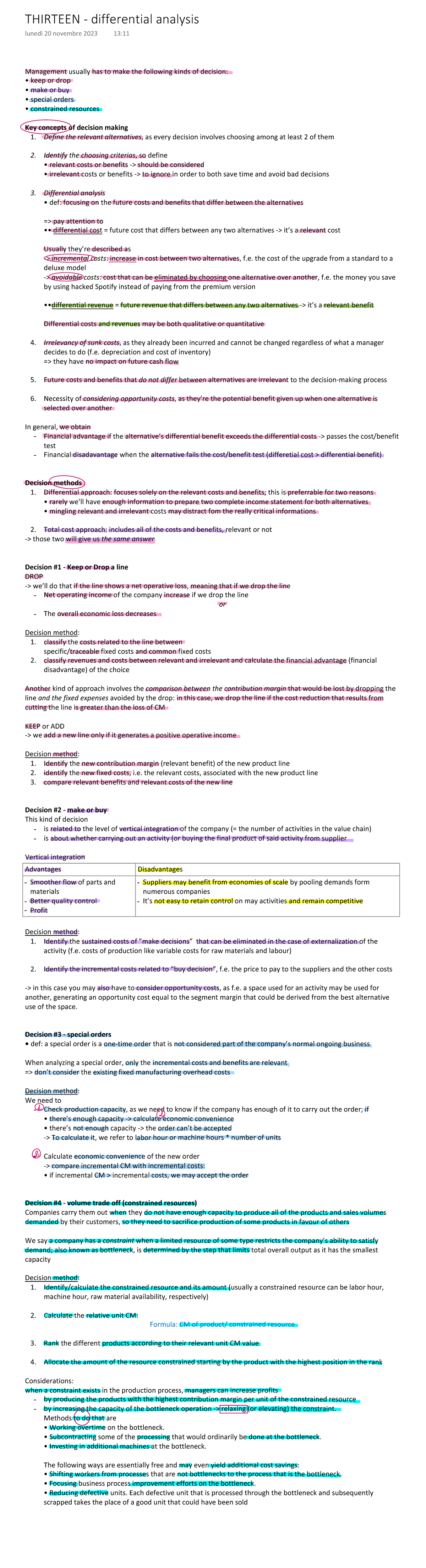 Thirteen - differential analysis - Management usually has to make the ...