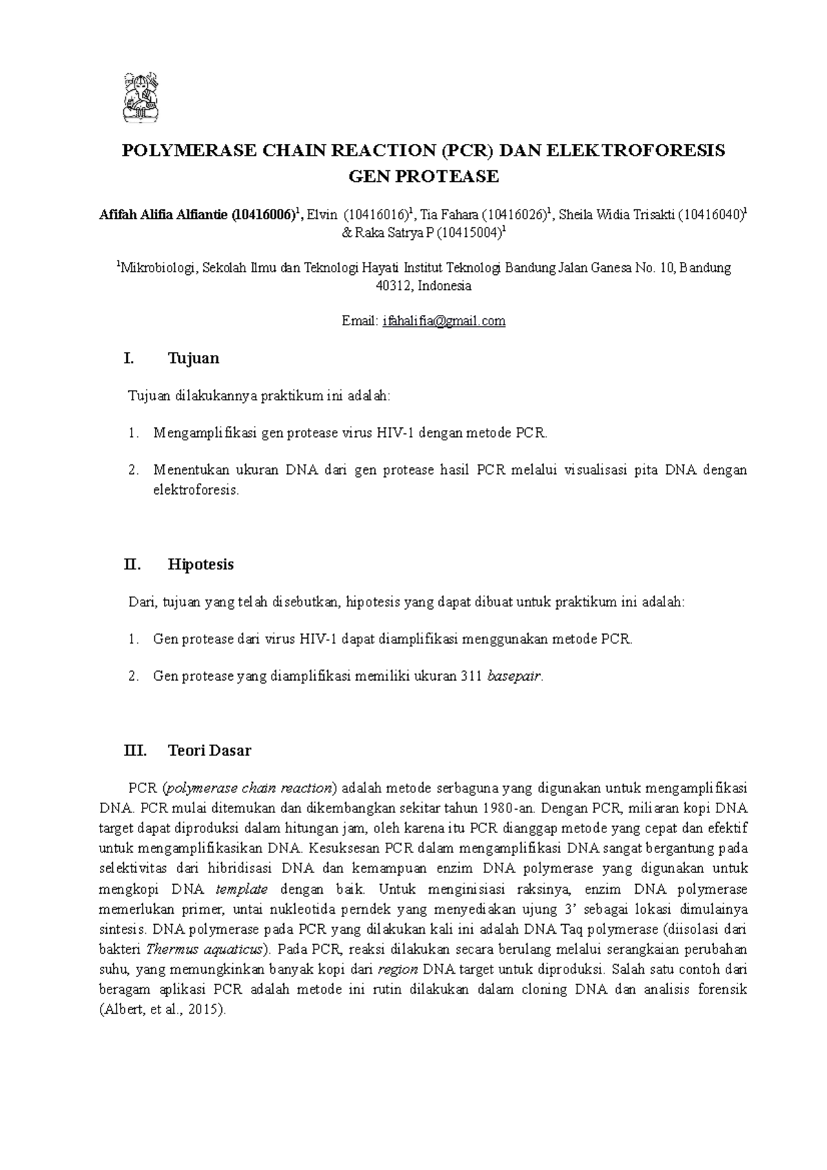 Rekgenmik Laprak Modul 2 - POLYMERASE CHAIN REACTION (PCR) DAN ELEKTROFORESIS GEN PROTEASE ...