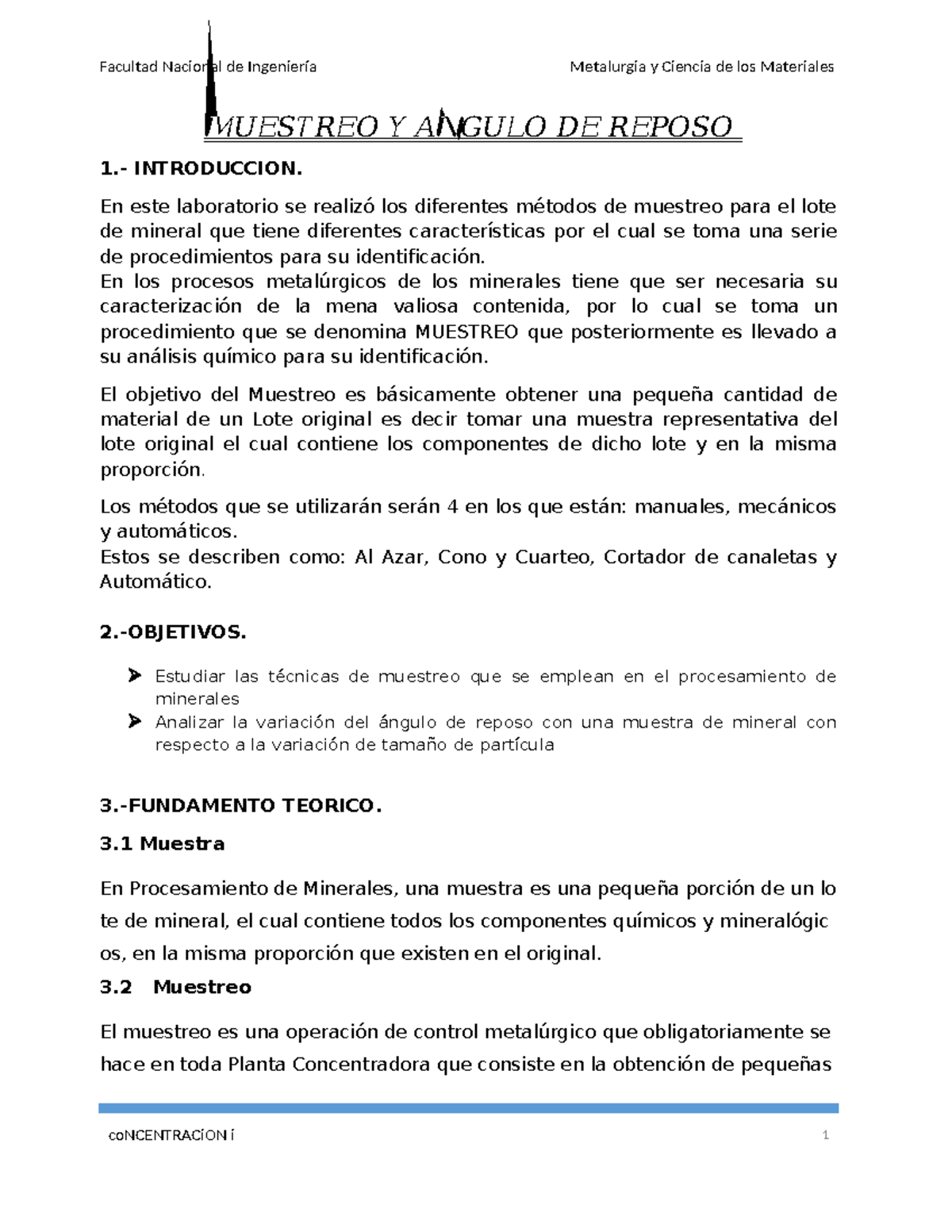 Lab 1 Muestro Y Angulo DE Reposoactual - MUESTREO Y ANGULO DE REPOSO 1 ...