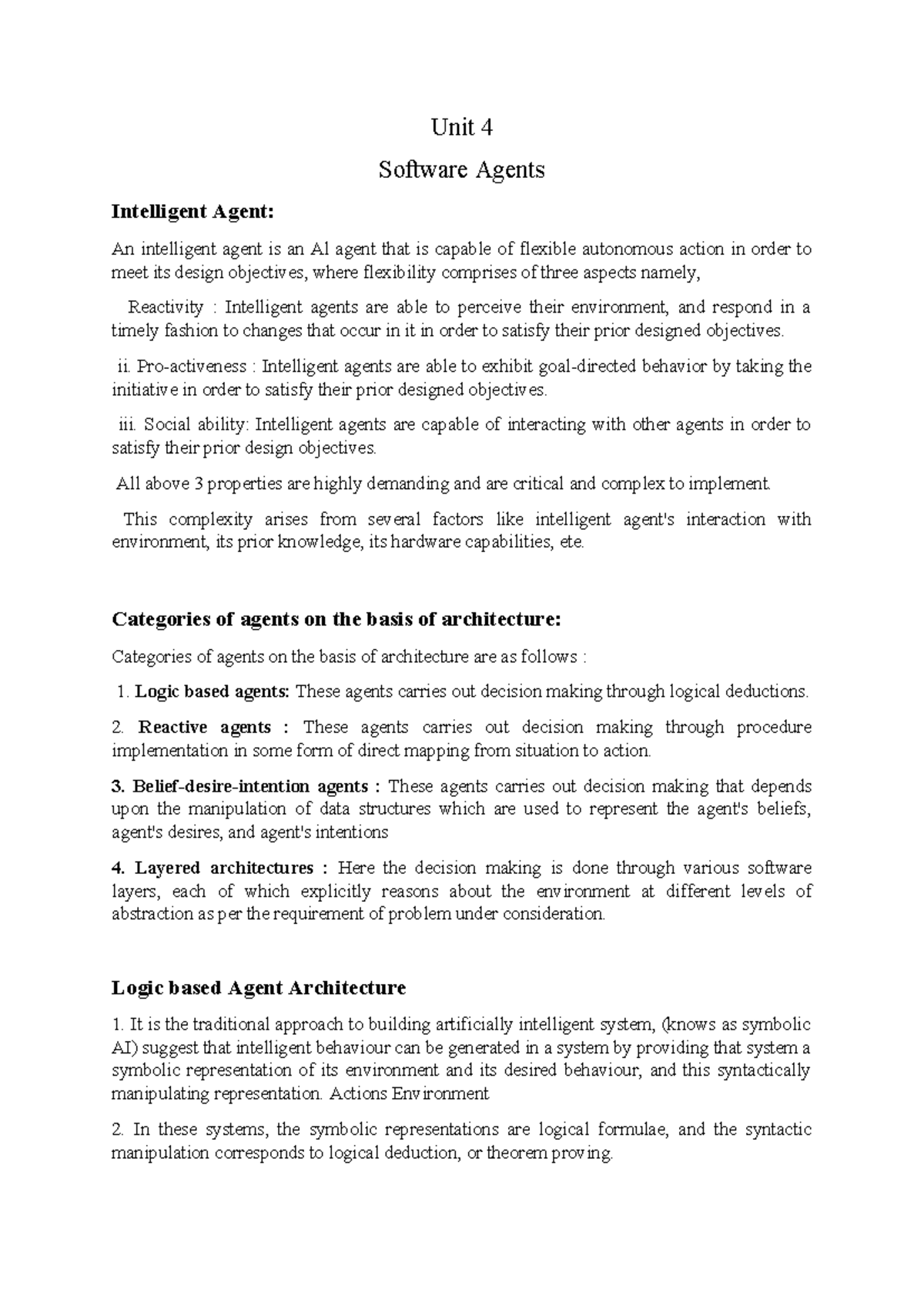 AI4thunitnotes - Unit 4 Software Agents Intelligent Agent: An ...