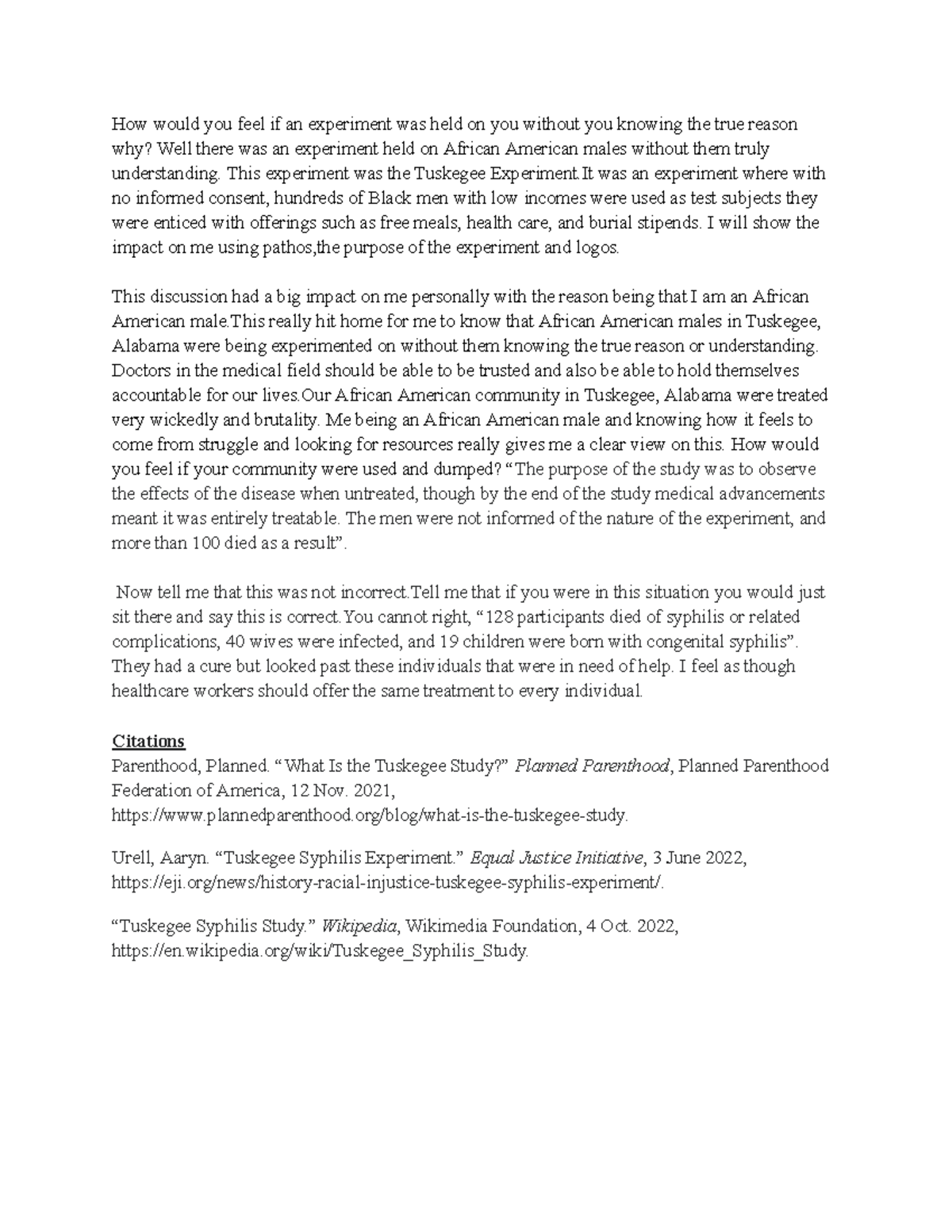 Tuskegee Experiment Impact 1 - How would you feel if an experiment was ...
