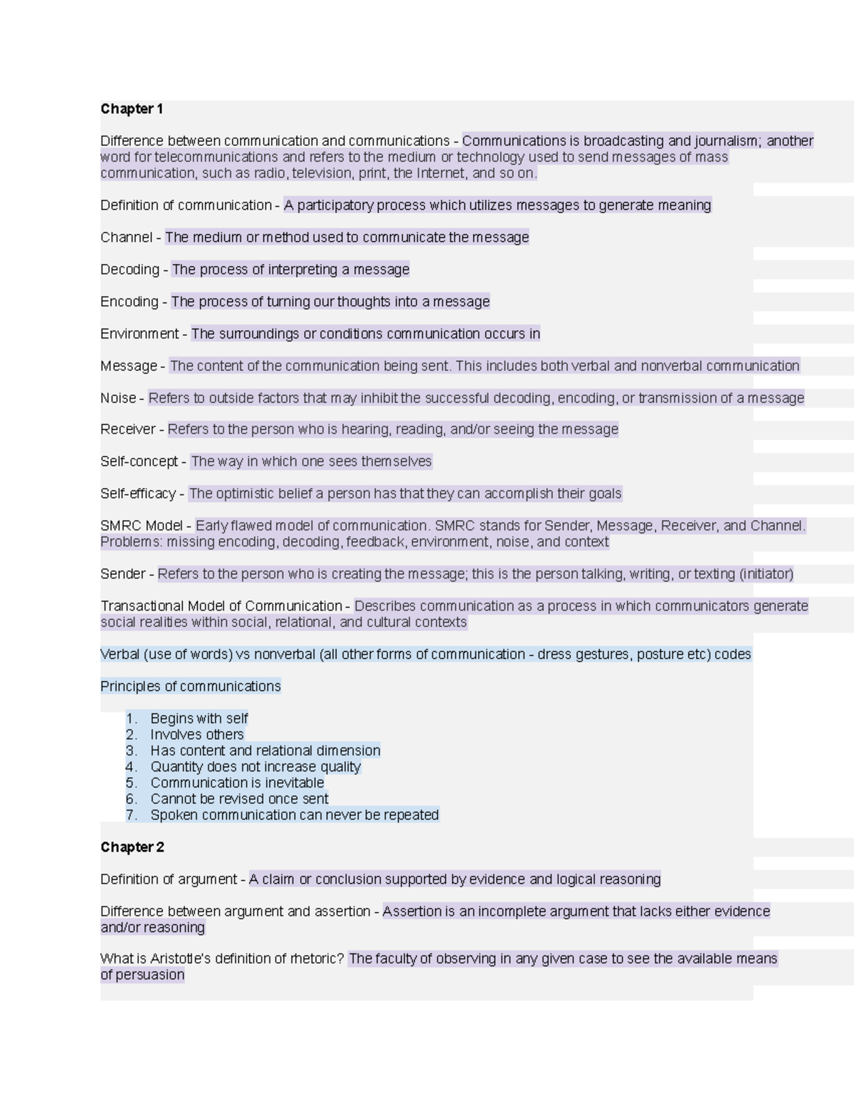 COMM - Study Guide - Chapter 1 Difference between communication and ...