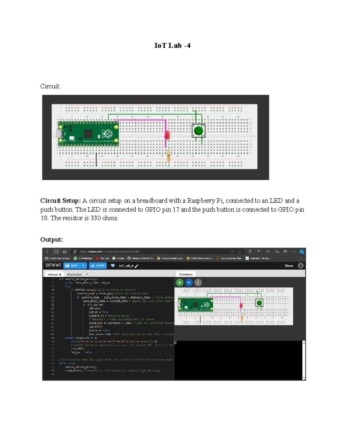 Lab - 4 IOT - IOT lab - IoT Lab - Circuit: Circuit Setup: A circuit setup on a breadboard with a ...