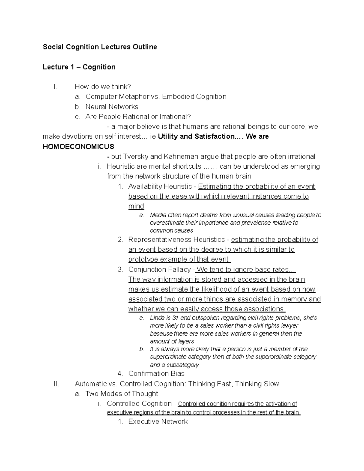 Social Cognition Lectures Outline - Social Cognition Lectures Outline ...