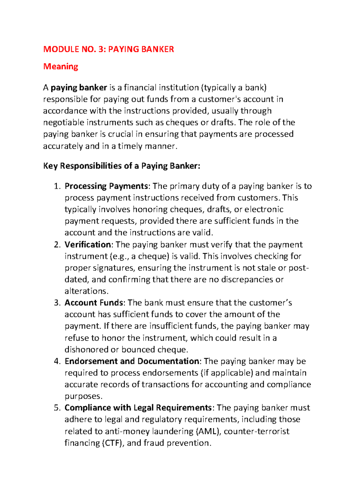 Paying Banker Mod-3 - lecture notes - MODULE NO. 3: PAYING BANKER ...