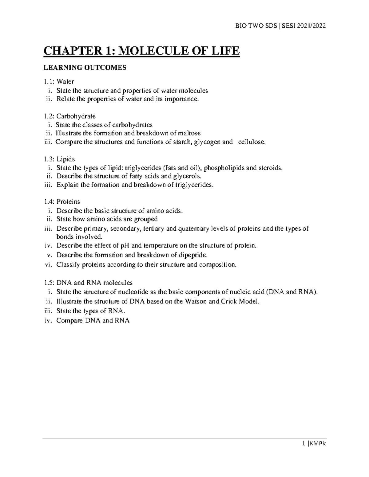 C1- Structured( Questions) - CHAPTER 1: MOLECULE OF LIFE LEARNING ...