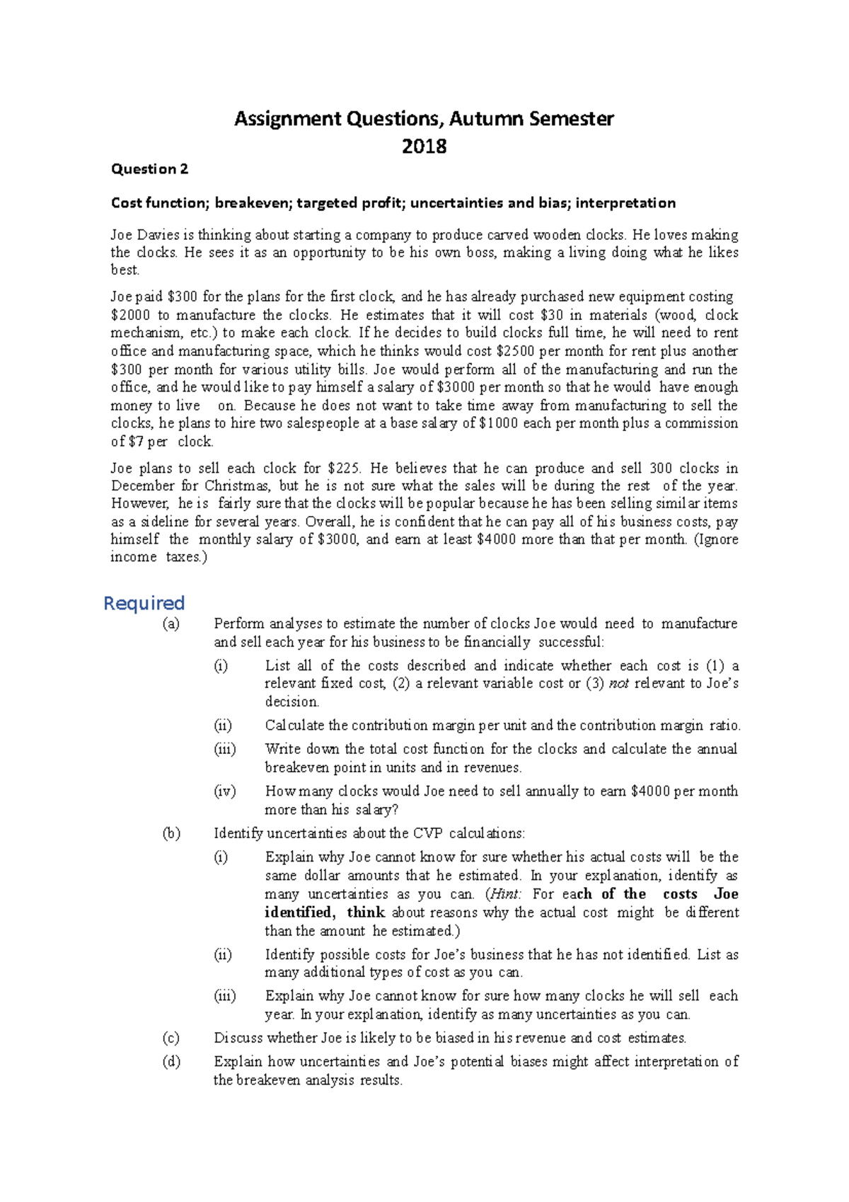 Q2 - Assignment Questions, Autumn Semester 2018 q2 - Assignment Questions, Autumn Semester 2018 ...