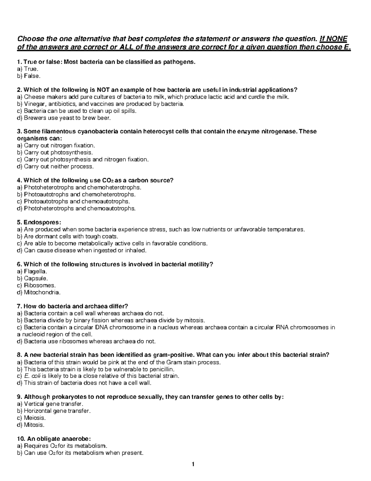 48 - Biodiversity I Qs - exercise - 1 Choose the one alternative that ...
