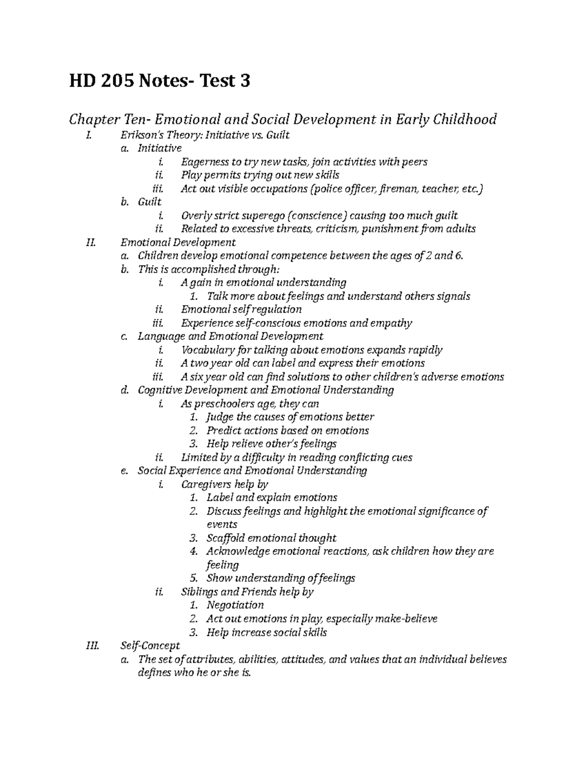 HD205 Notes TEST3 - HD 205 Test 3 Chapter Emotional and Social ...
