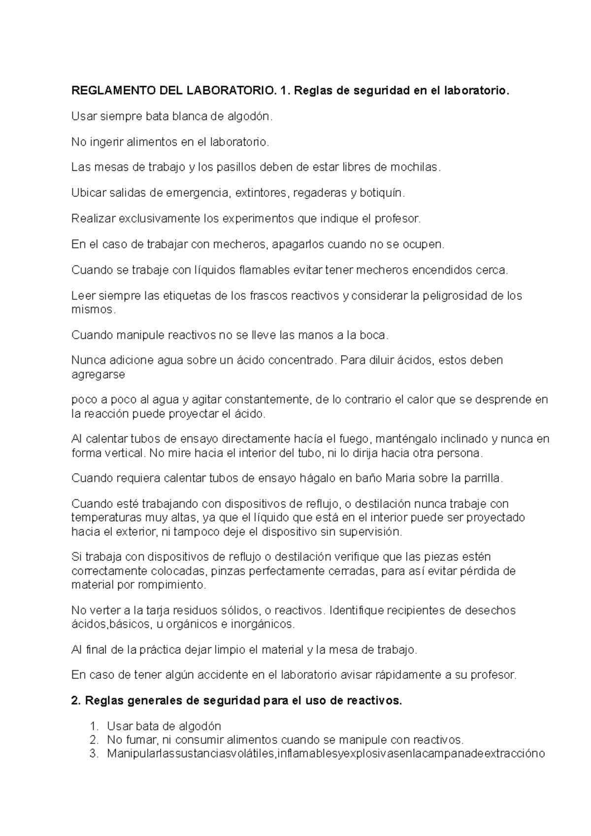 Practica 6 - ... - REGLAMENTO DEL LABORATORIO. 1. Reglas de seguridad en el laboratorio. Usar ...