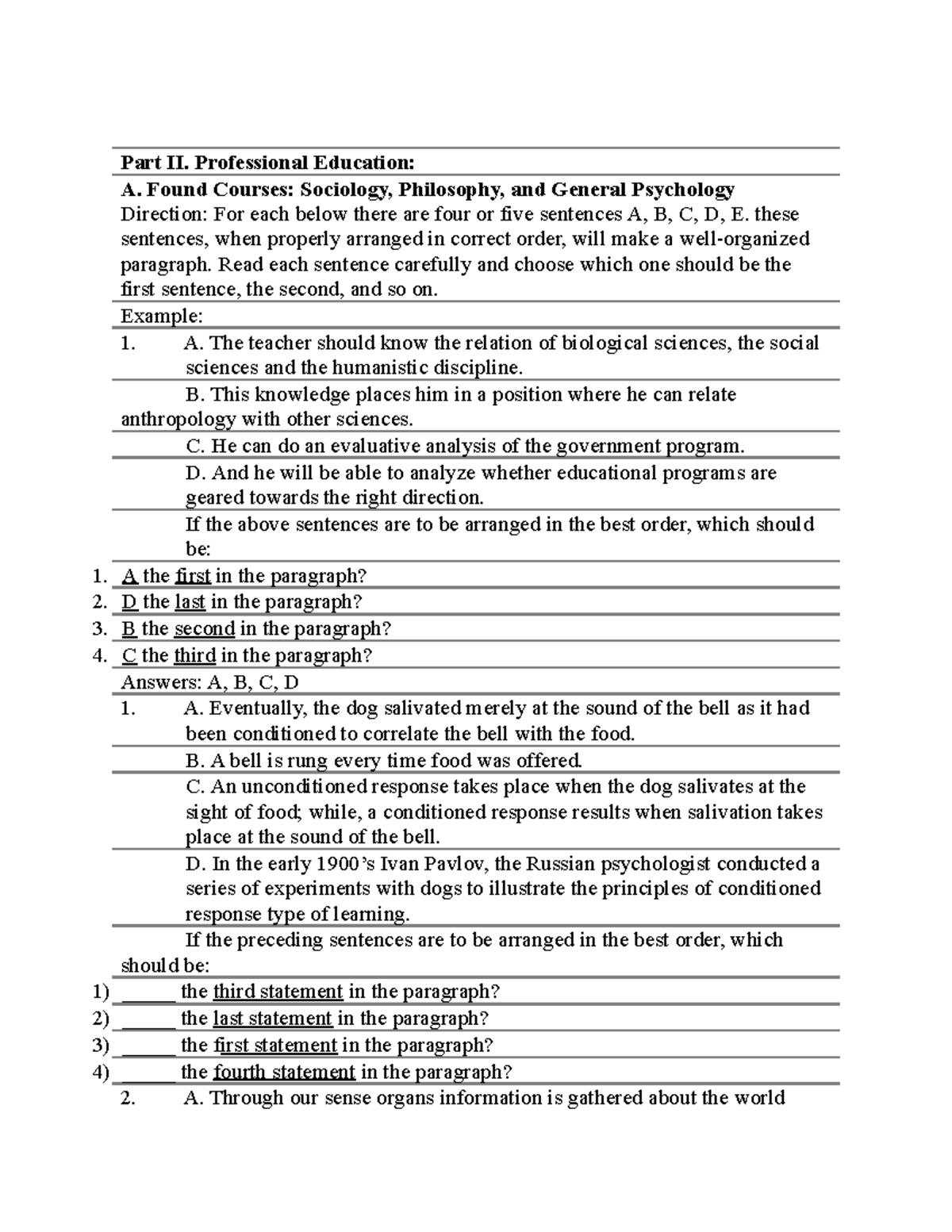 EDUC 102 - Reviewer 1 - Part II. Professional Education: A. Found ...