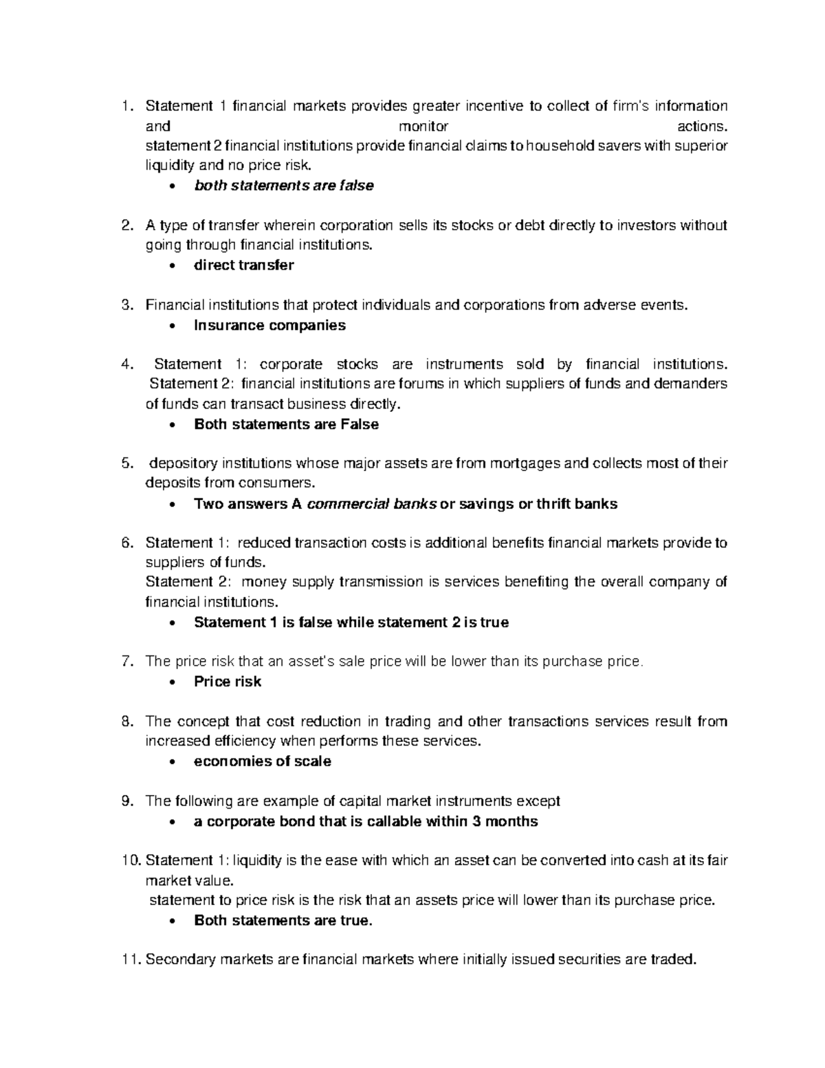 Bafin 1 - Lecture notes 5 - Statement 1 financial markets provides ...