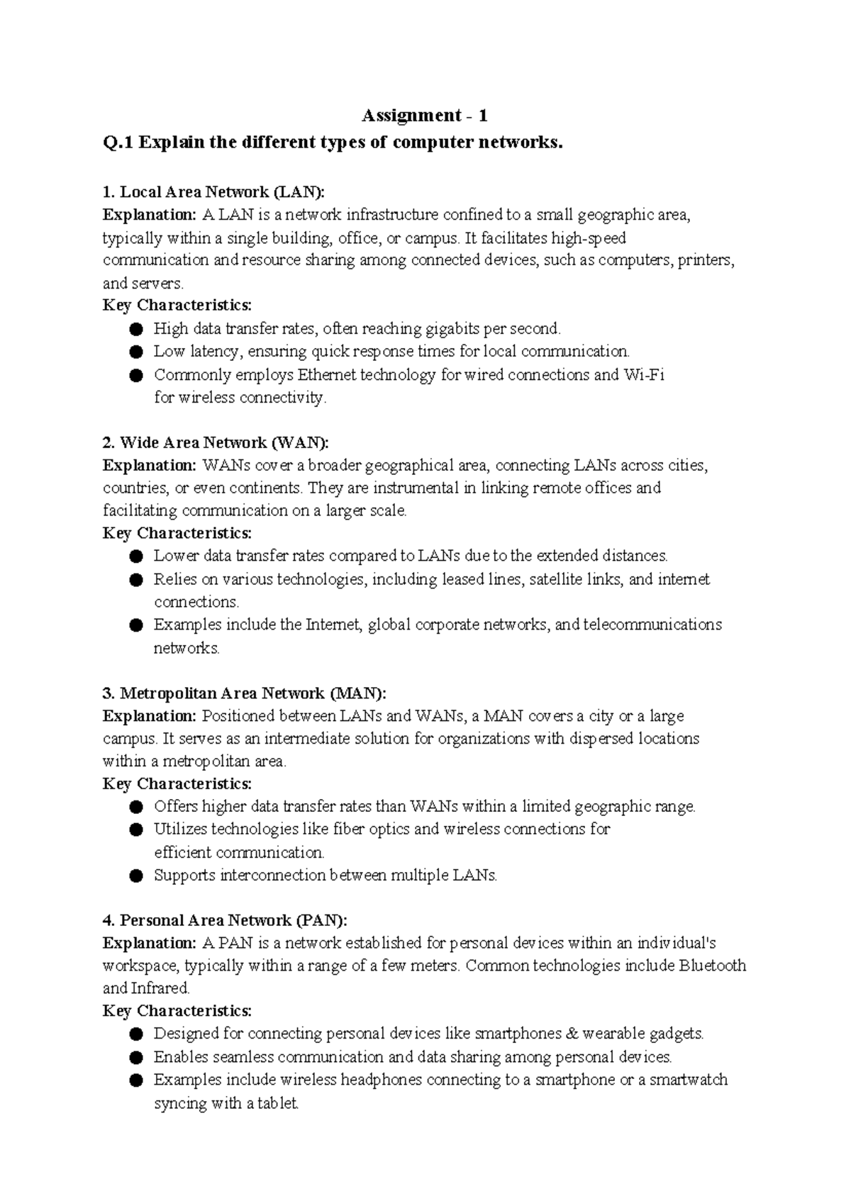 CN1 - notes - Assignment - 1 Q Explain the different types of computer ...