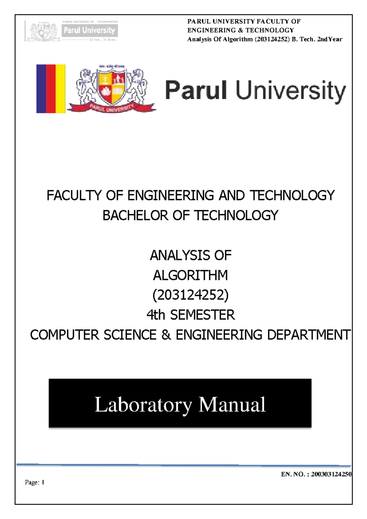 DAA Manual SEM-4 - 10th practical - ENGINEERING & TECHNOLOGY Analysis Of Algorithm (203124252 ...