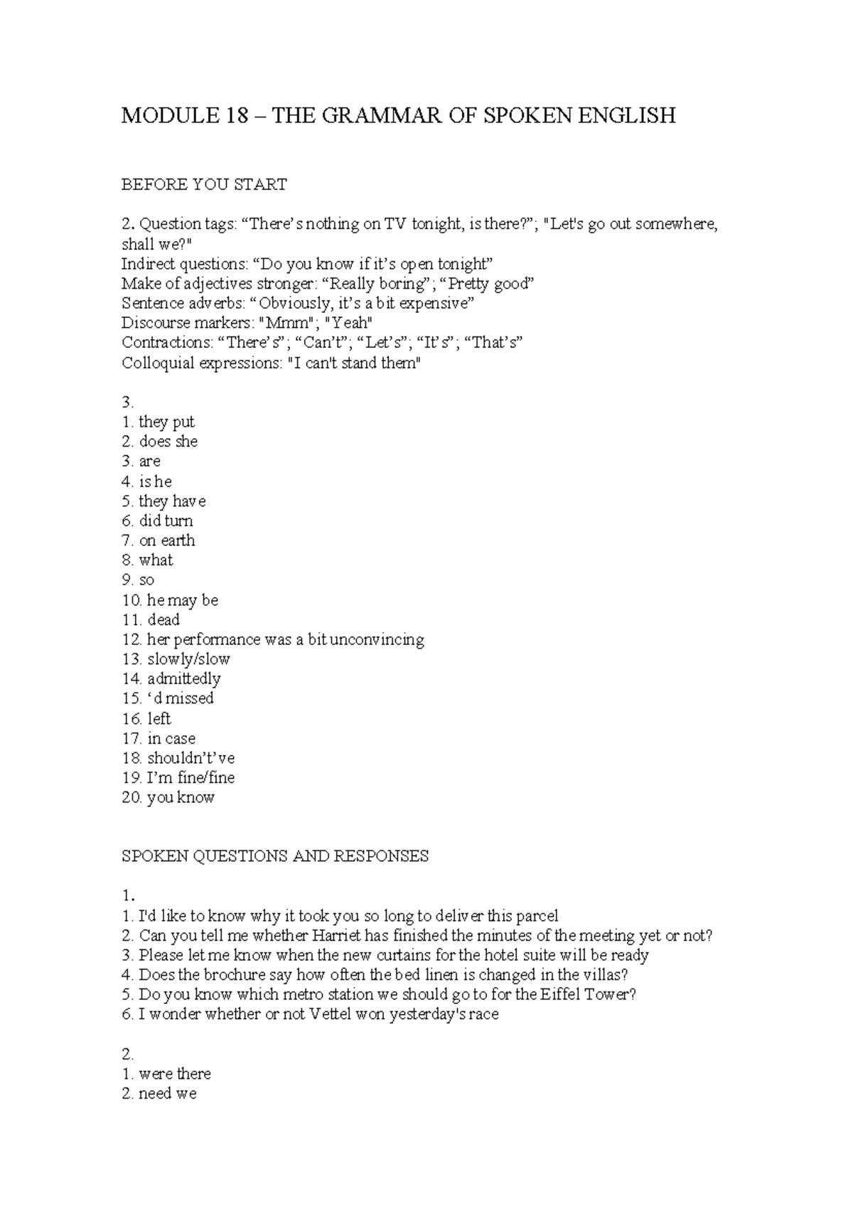 My grammar lab - Module 18 - MODULE 18 – THE GRAMMAR OF SPOKEN ENGLISH ...