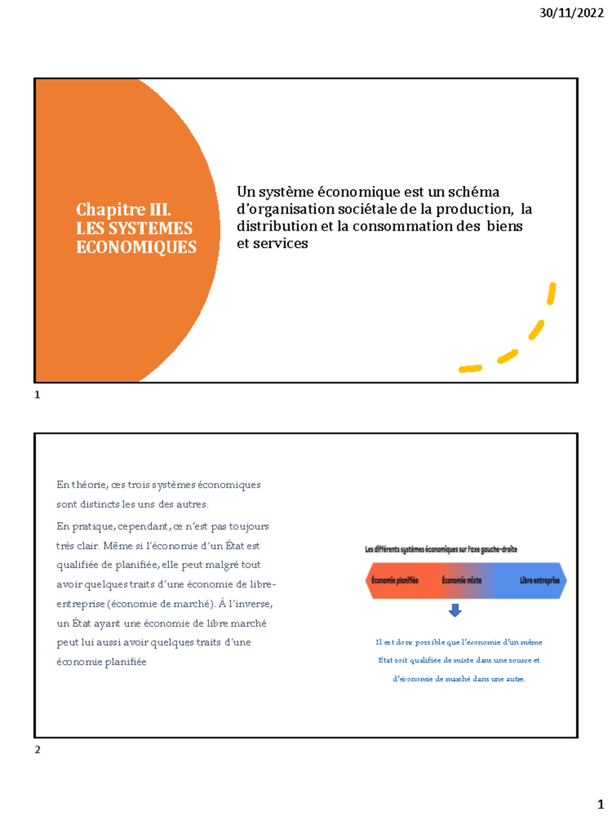 Chapitre III - ####### LES SYSTEMES ####### ECONOMIQUES Un système ...