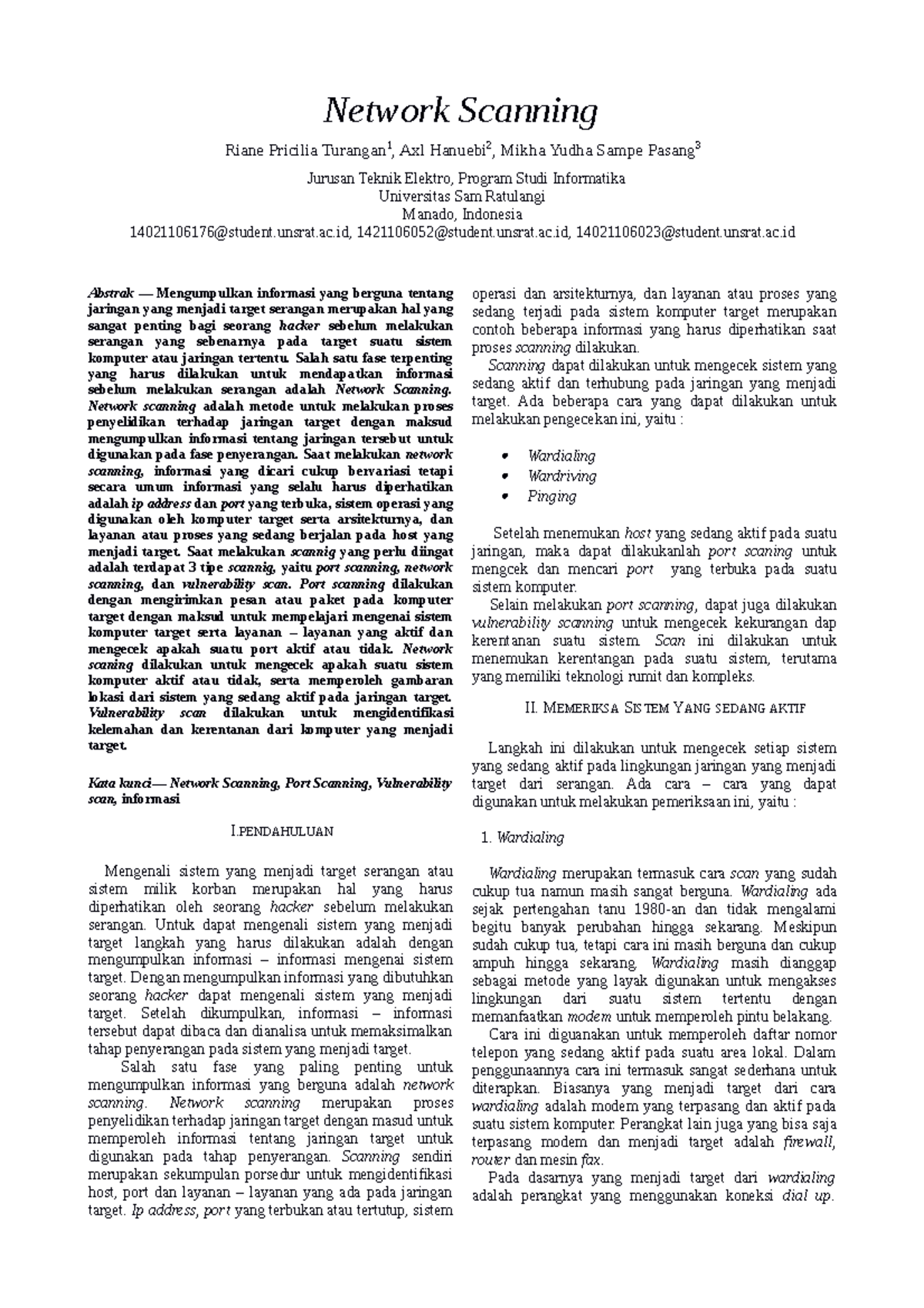 Scanning-network - This is a paper for information system security. This paper discusses one of ...