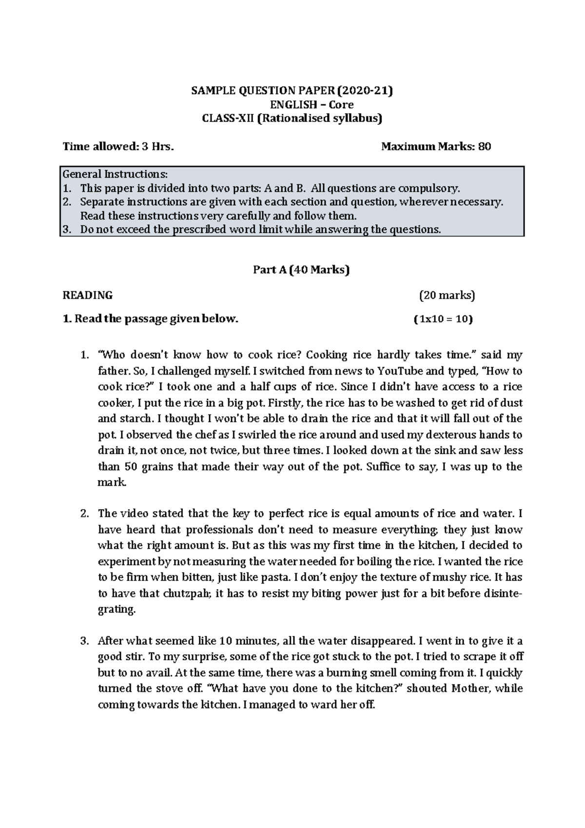 CBSE Class 12 English Core Sample Paper 2021 - SAMPLE QUESTION PAPER ...