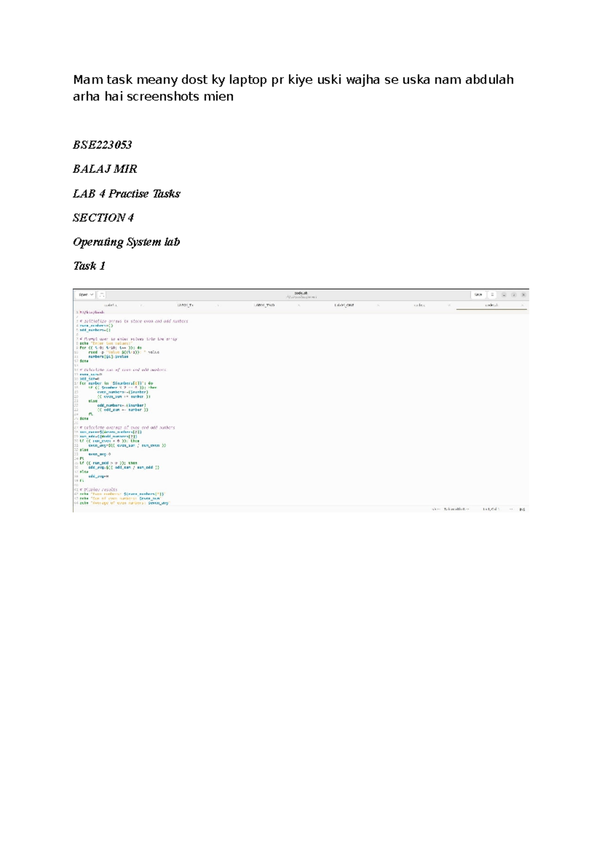 BSE223053 Balaj MIR lab 9 - Software Engineering - Mam task meany dost ky laptop pr kiye uski ...