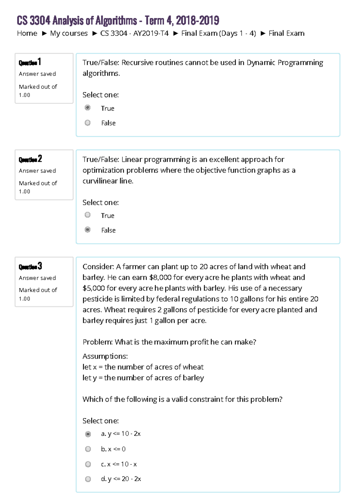 Cs 3304 Final Exam Page 1 Home My Courses Cs 3304 Ay2019 T4 Final Exam Days 1 4 Final 