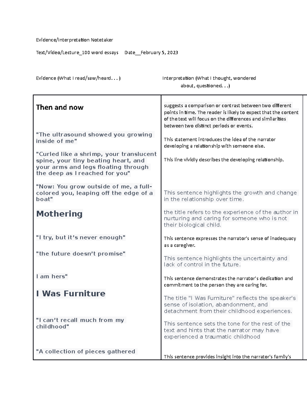 Evidence Interpretation Notetaker Journal - Evidence/Interpretation ...
