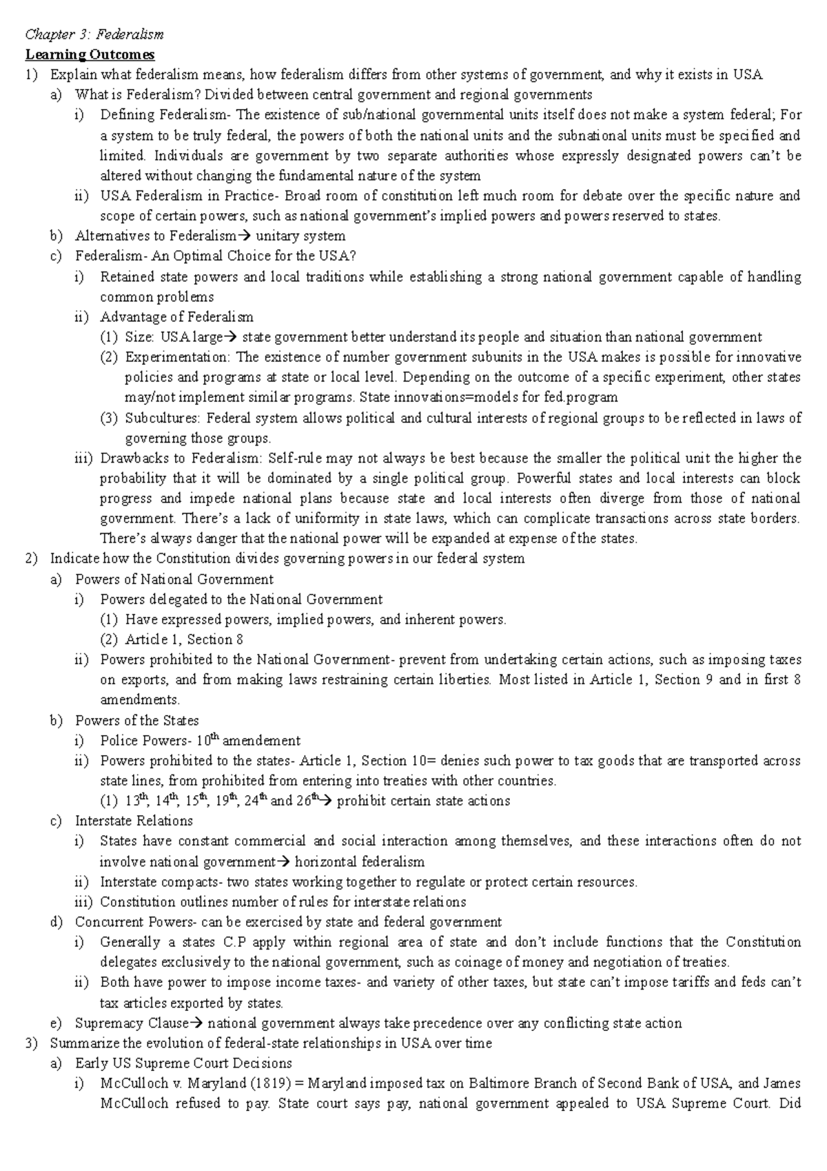 Gov Chapter 3 - Federalism - Chapter 3: Federalism Learning Outcomes ...