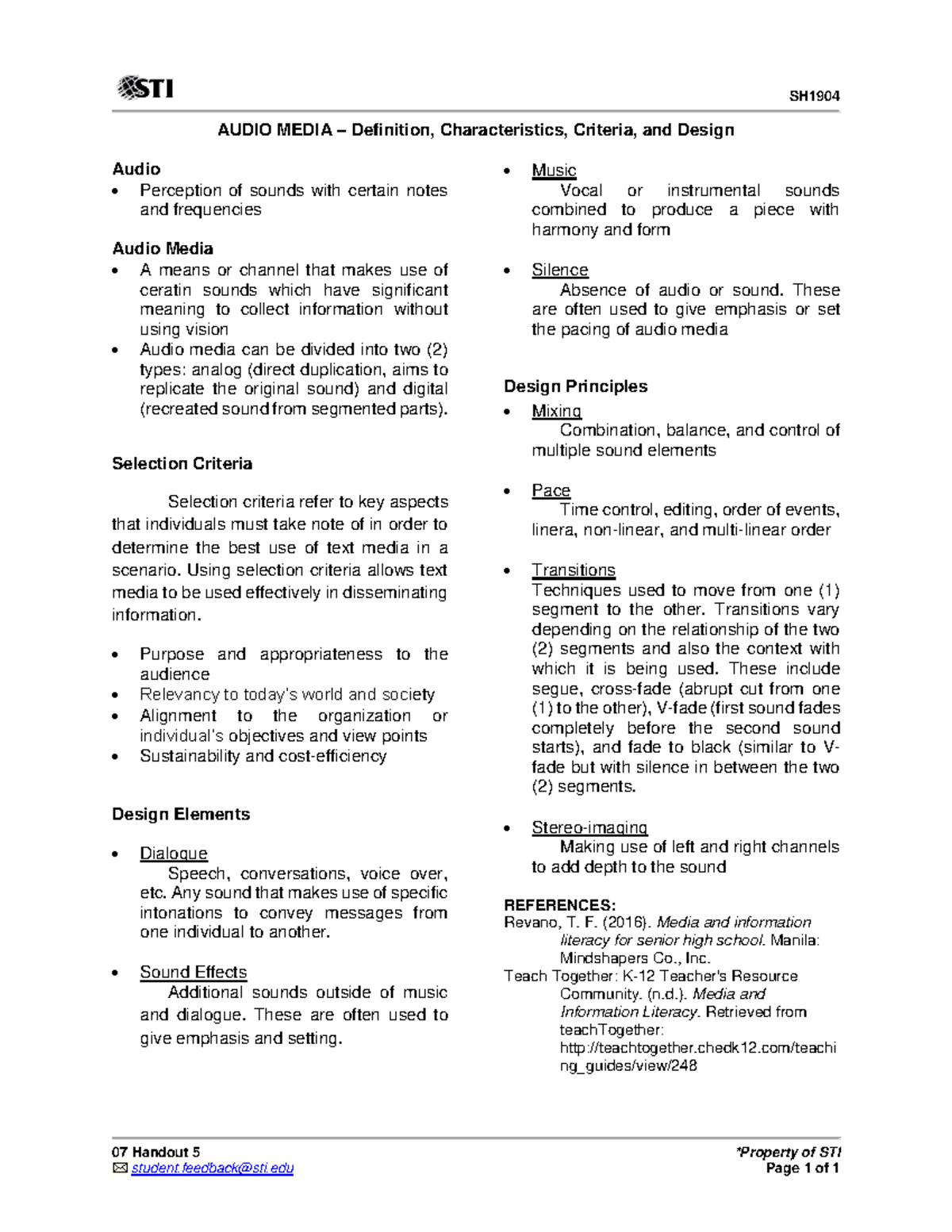 Audio Media - SH 07 Handout 5 *Property of STI student@sti Page 1 of 1 ...