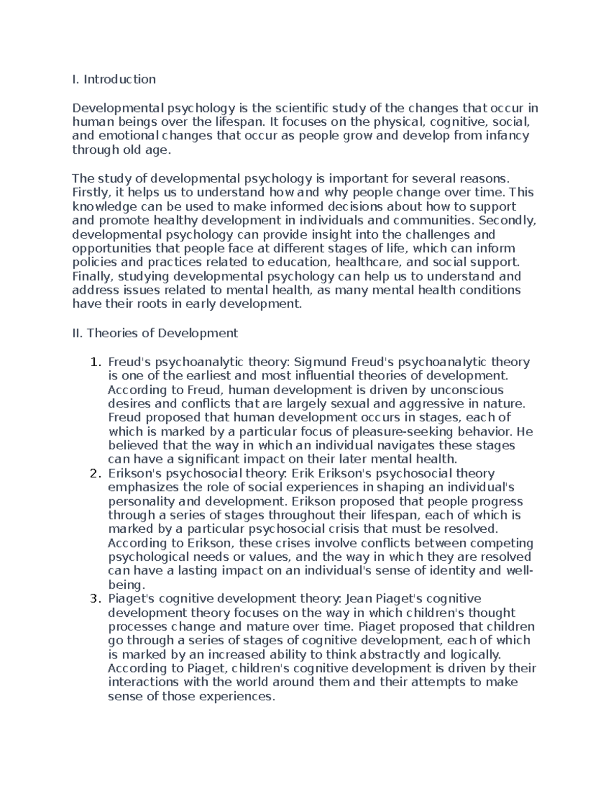 Developmental Psychology - I. Introduction Developmental psychology is ...
