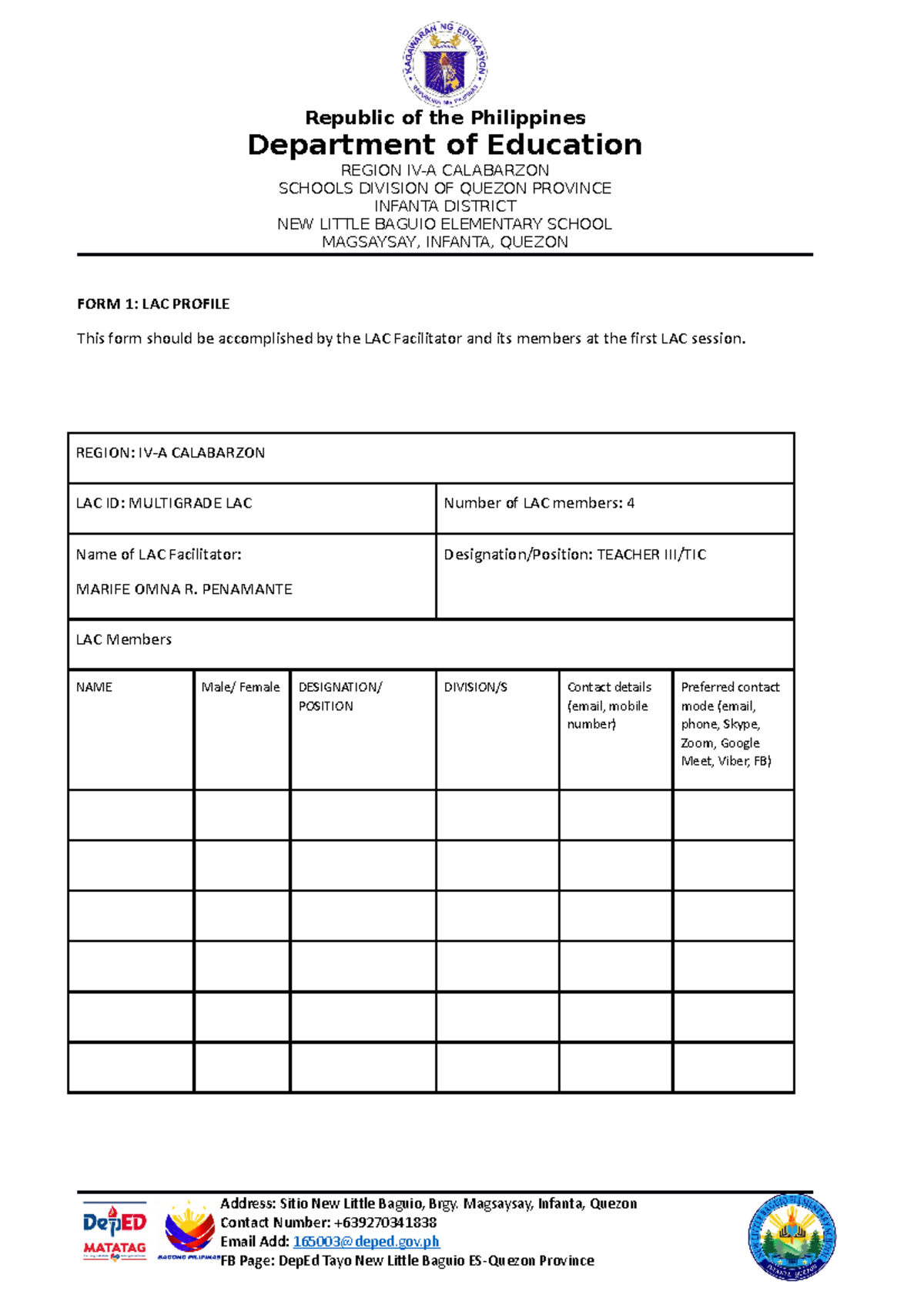Nlbes LAC Forms - asdasds - Republic of the Philippines Department of ...