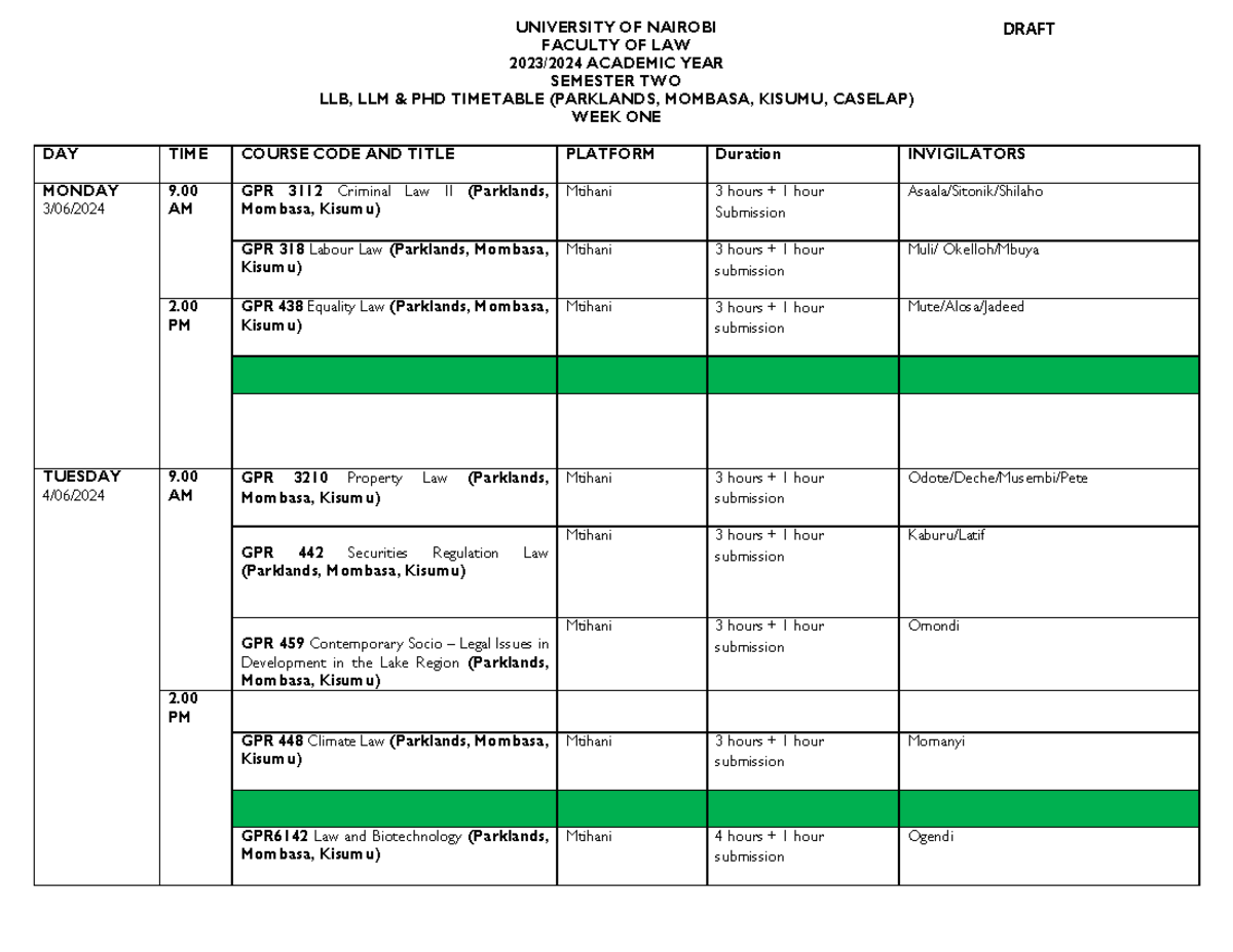Draft SEM 2 Consolidated Exam Time Table - June 2024 - UNIVERSITY OF ...