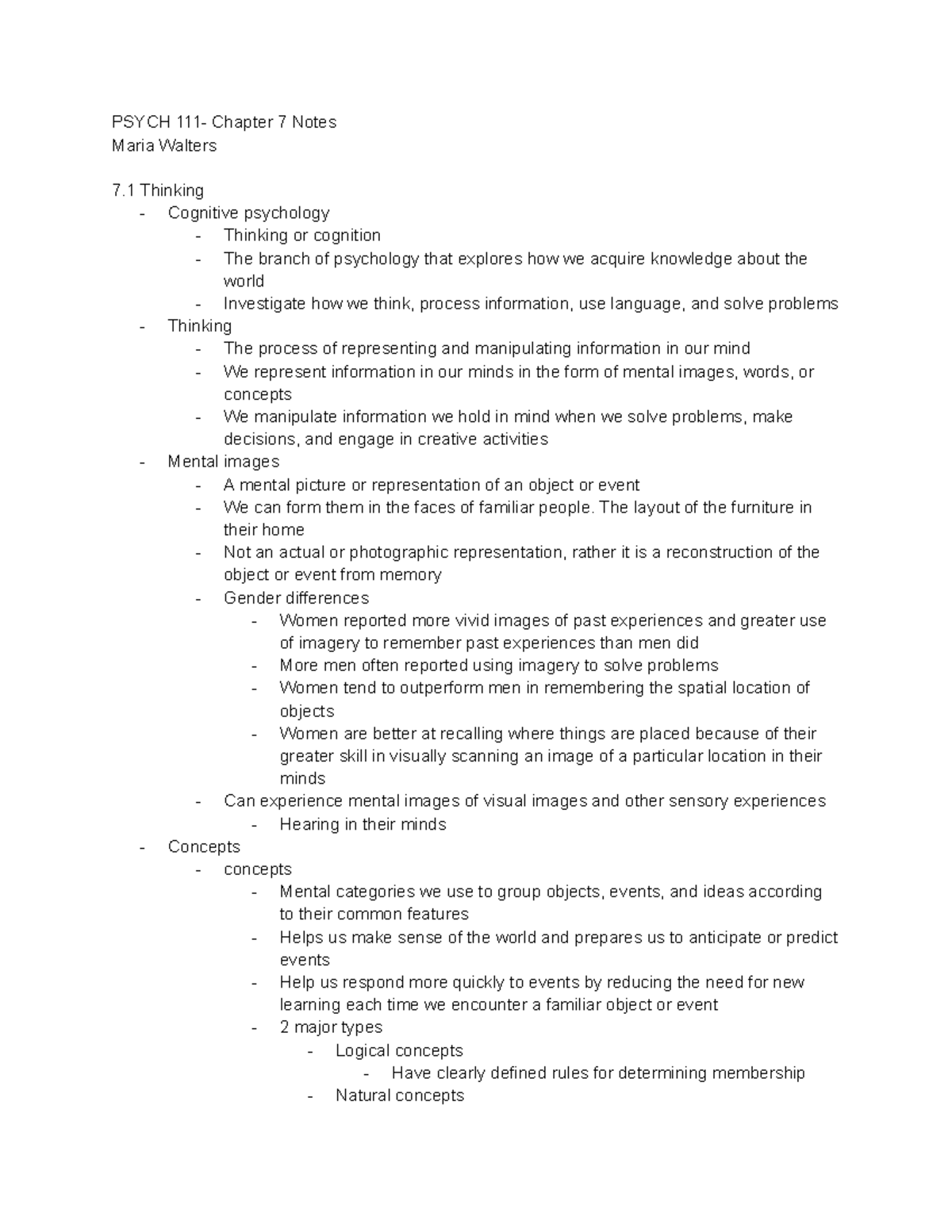 PSYCH 111- Chapter 7 notes - PSYCH 111- Chapter 7 Notes Maria Walters 7 ...