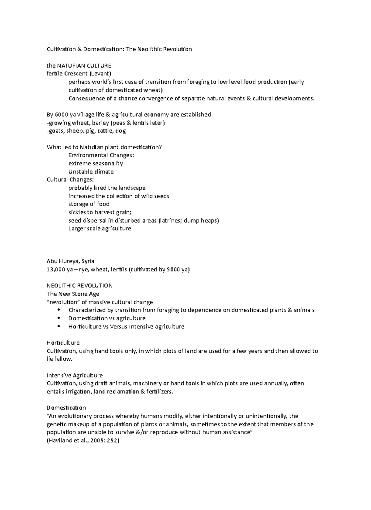 Neolithic revolution - leacture notes - Cultivation & Domestication ...
