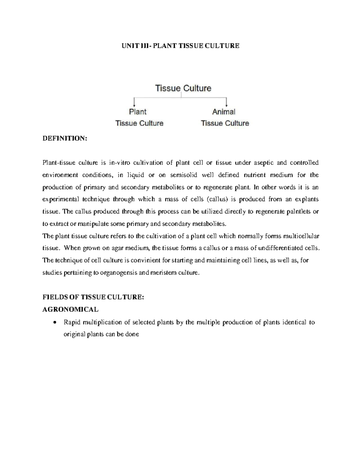 Module 3 Plant-tissue-culture-%26-Edible-vaccines-Lecture-Notes - UNIT ...