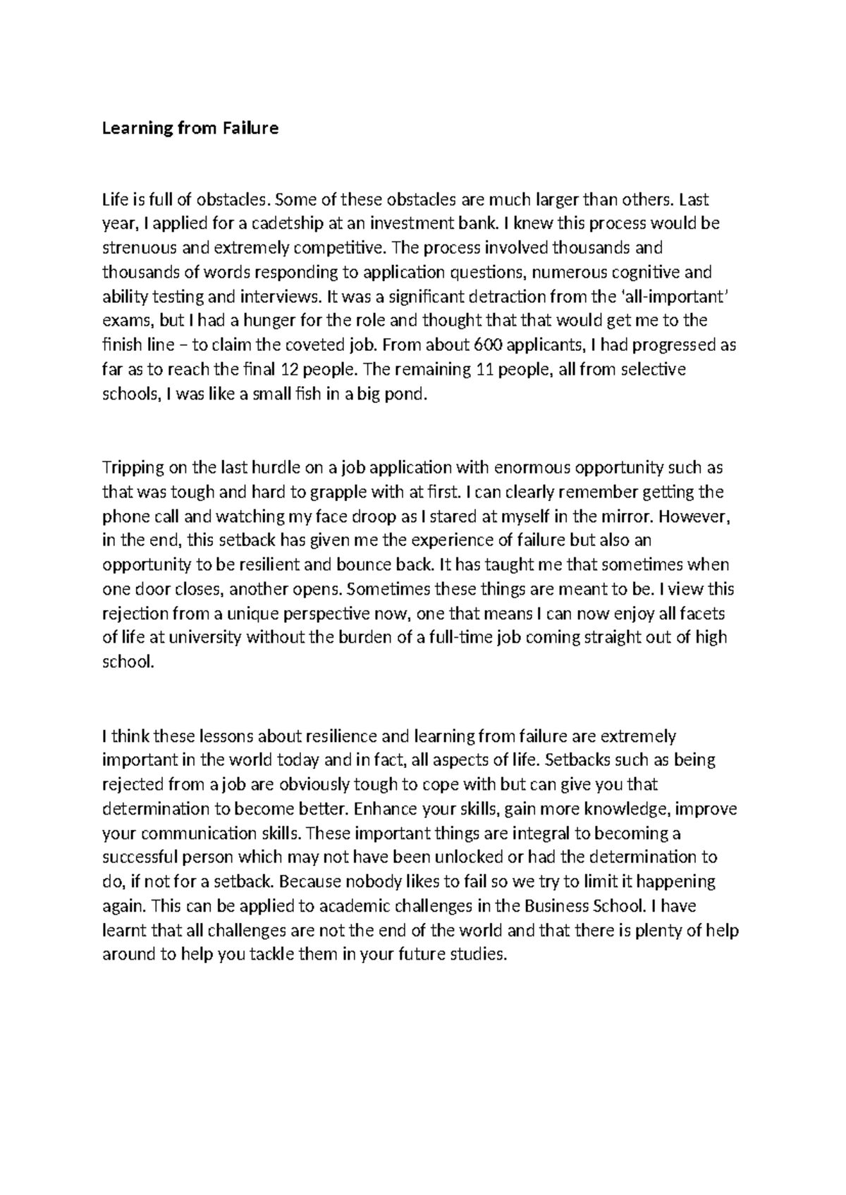 Learning from Failure - Learning from Failure Life is full of obstacles ...