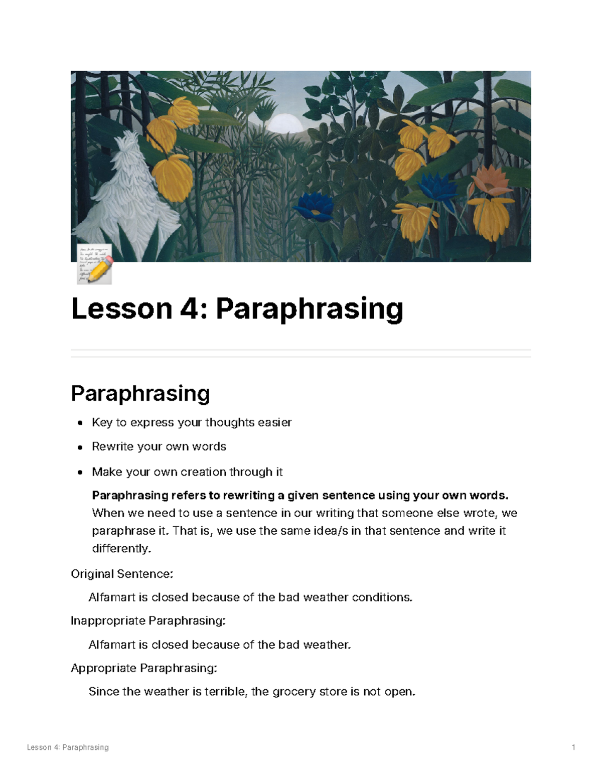 Lesson 4 Paraphrasing c8f032d3ce0a490c83c33b7083559687 - Lesson 4 ...