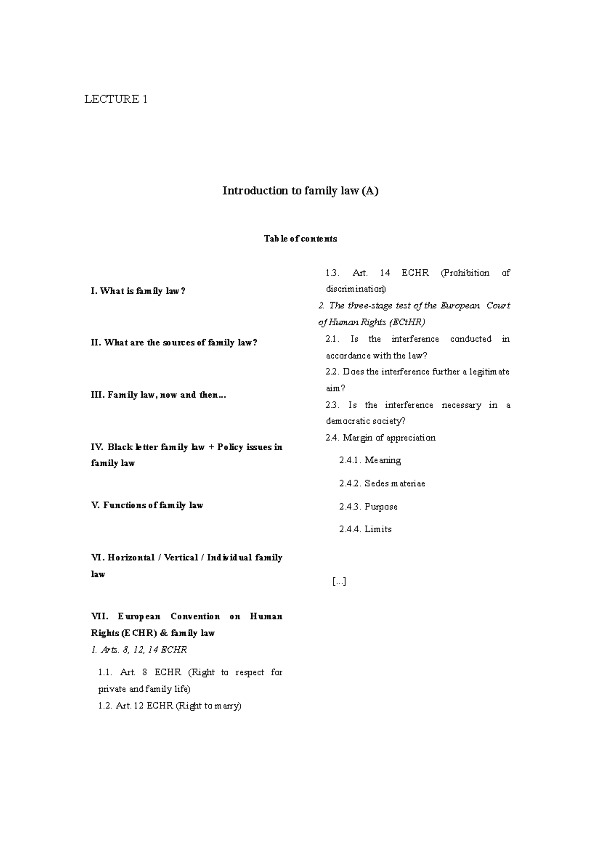 Family LAW Note LECTURE 1 Introduction To Family Law A Table Of family-law-note-lecture-1-introduction-to-family-law-a-table-of