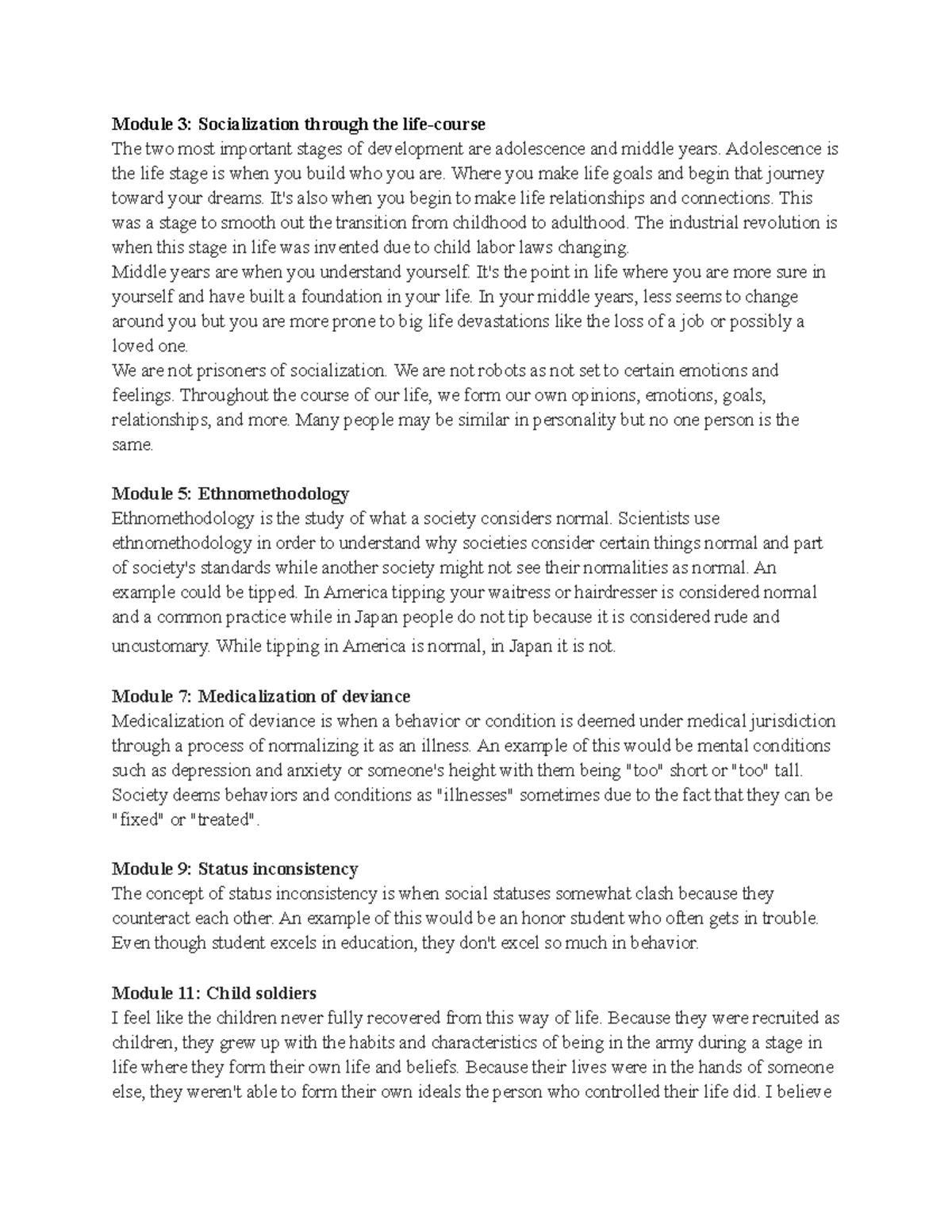 Sociology 111 discussion boards - Module 3: Socialization through the ...