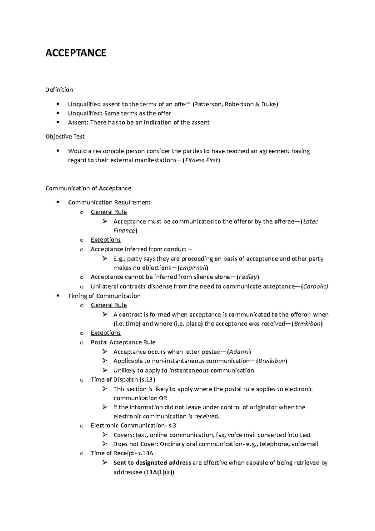 Contract Formation Acceptance - ACCEPTANCE Definition Unqualified ...
