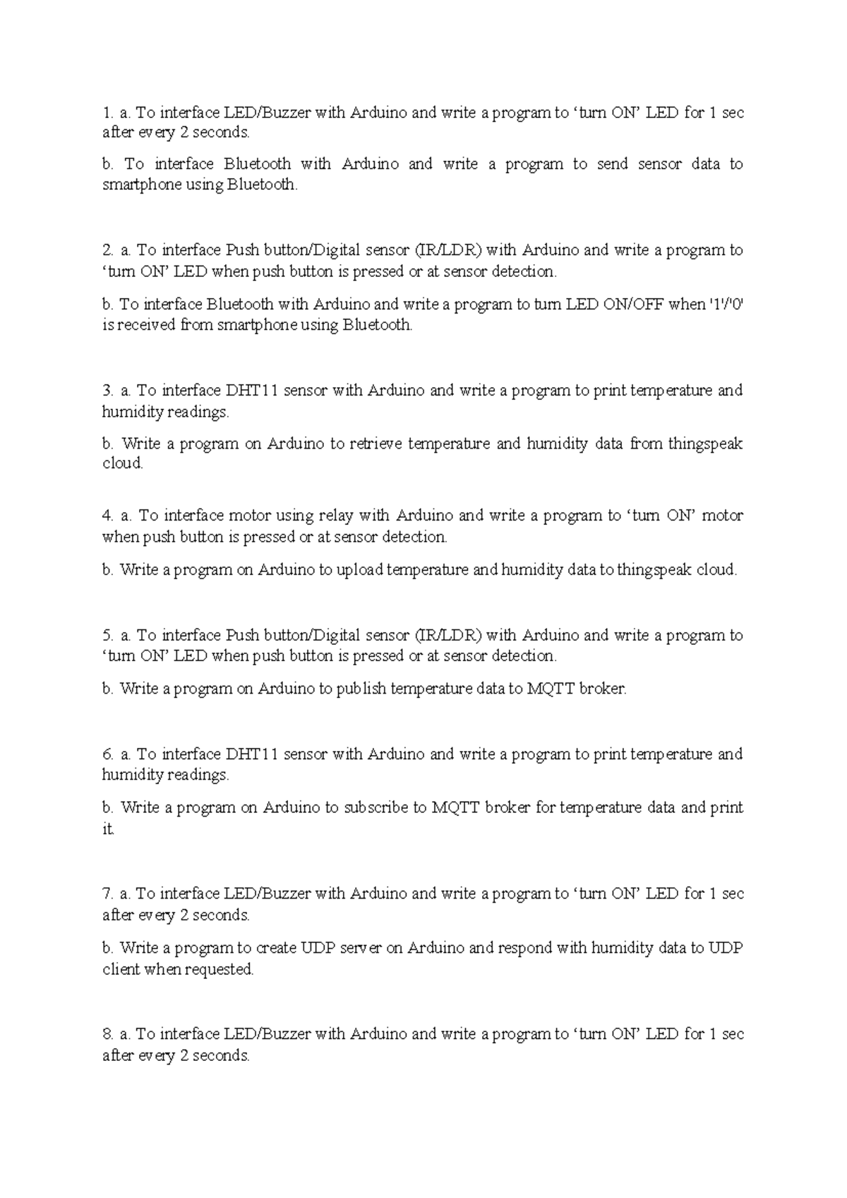 IOT Question Paper for Lab Exam - a. To interface LED/Buzzer with ...