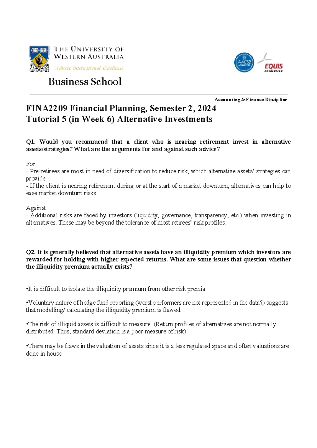 Tutorial 5 solutions - Business School Accounting & Finance Discipline ...