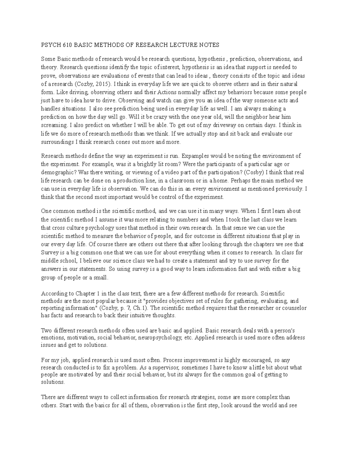 PSYCH 610 Basic Methods OF Research Lecture Notes - PSYCH 610 BASIC ...