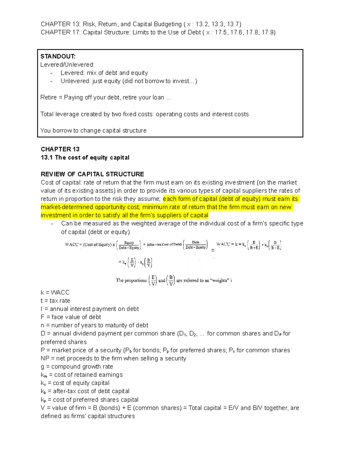 Section 1 (3w) - Lecture and textbook notes - CHAPTER 17: Capital ...