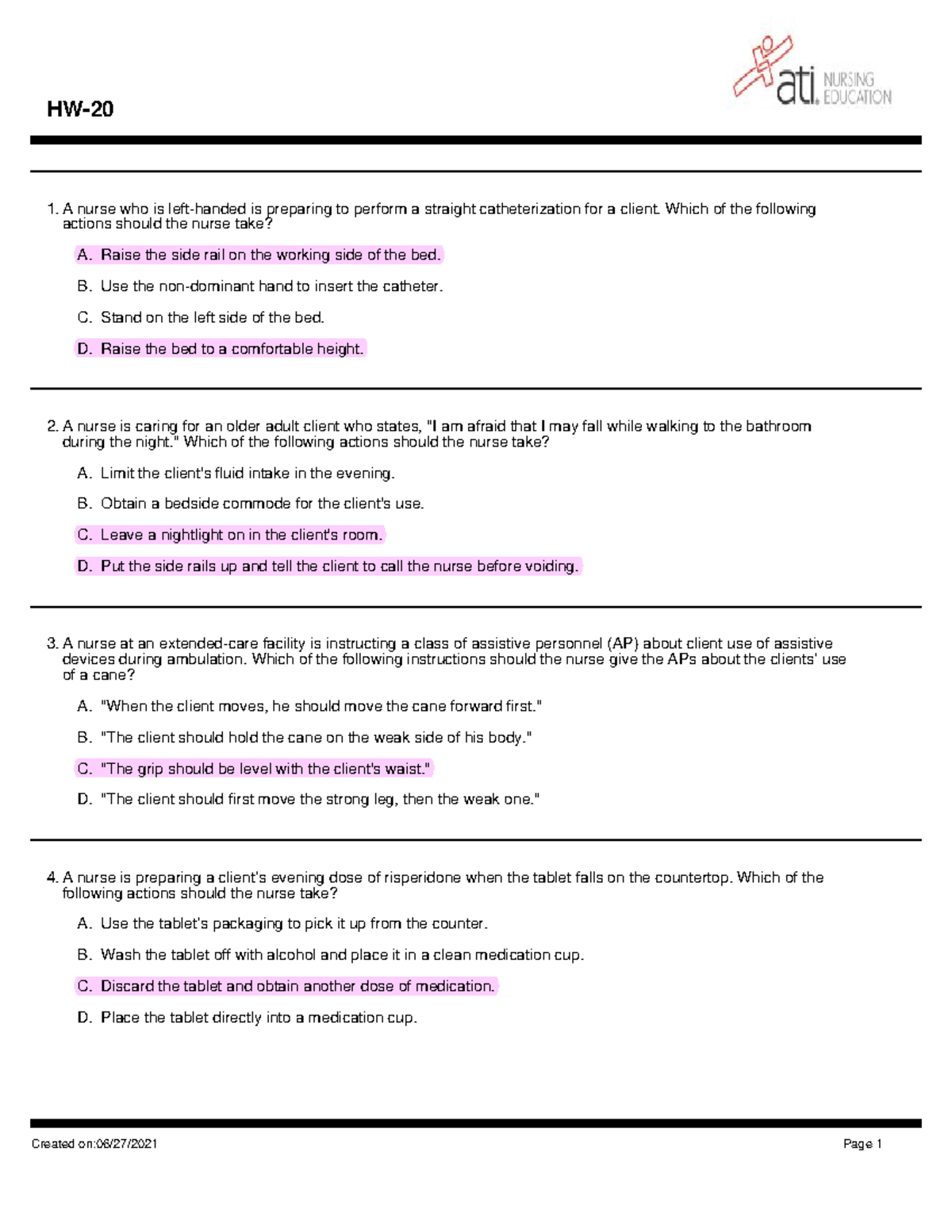 Homework homework homwork 22 practices questions - A nurse who is left ...