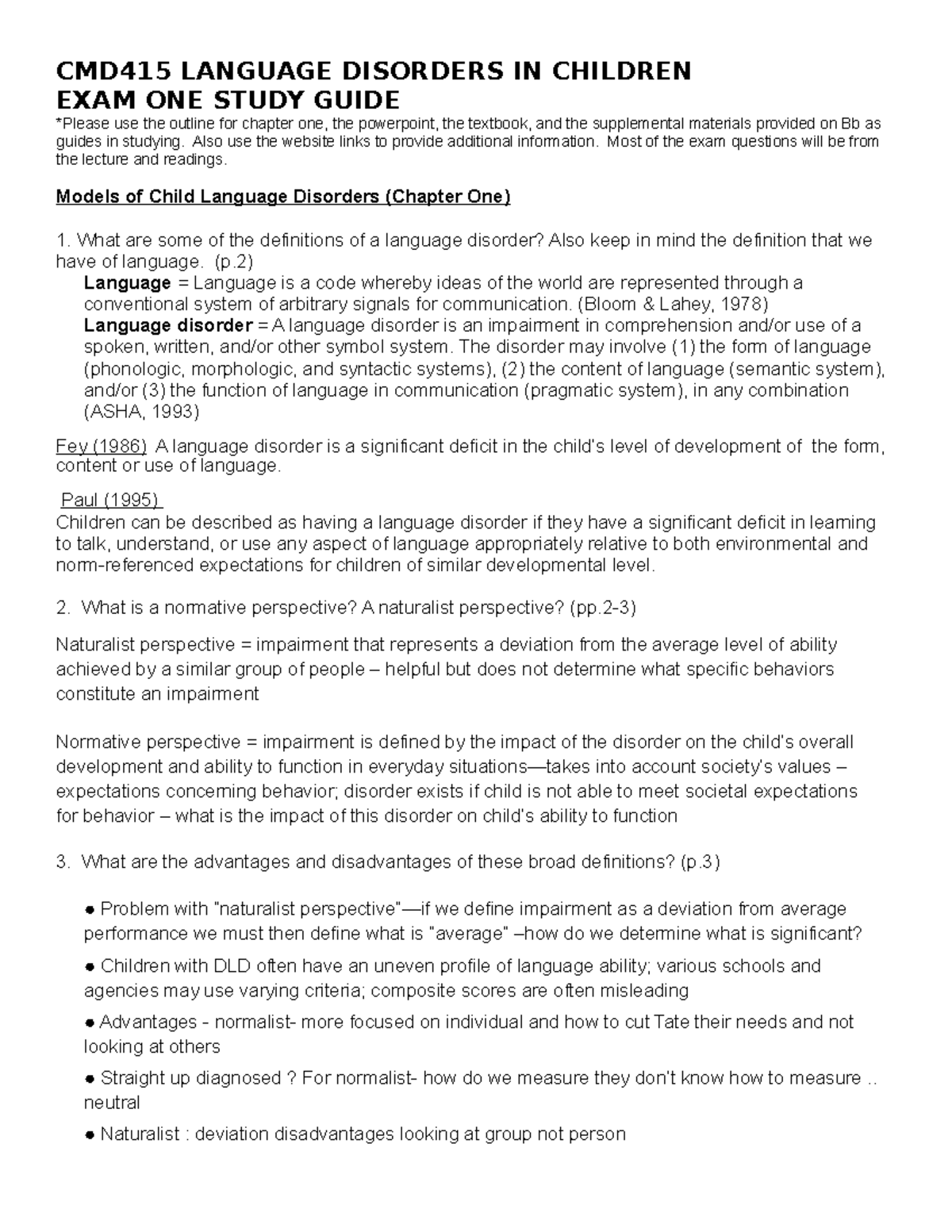 2020-child language disorders-study guide exam1 - CMD415 LANGUAGE ...