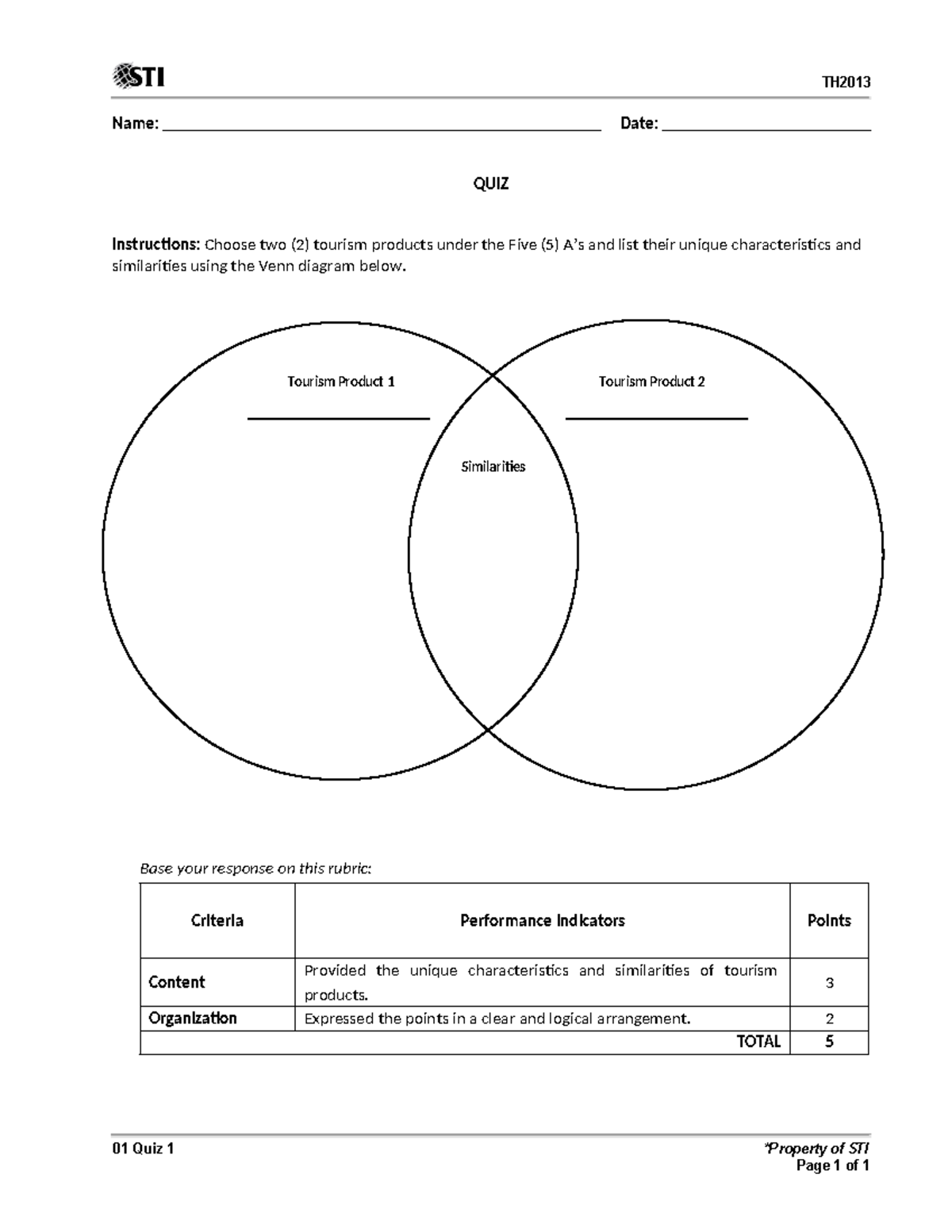 01 Quiz 1(13) - quiz 03 - TH Name: Date: QUIZ Instructions: Choose two ...
