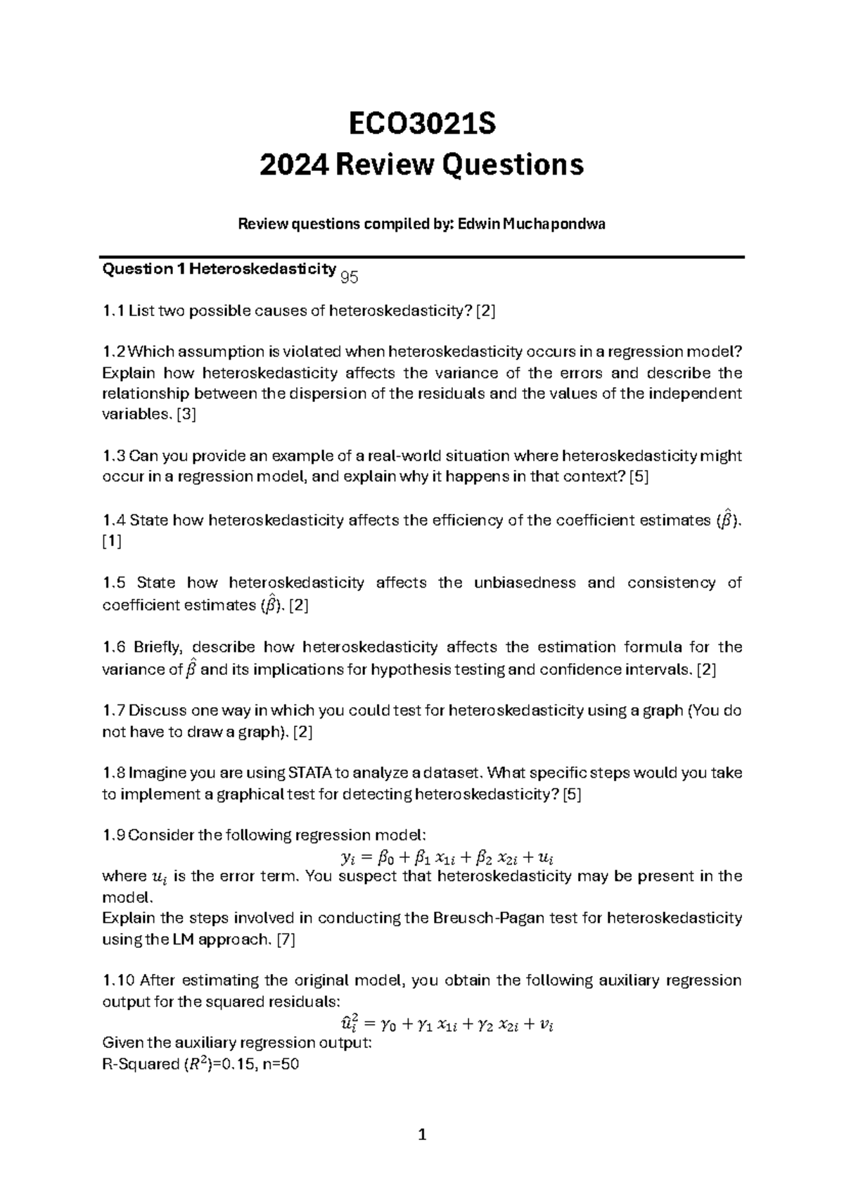 2024 Part B Review Questions - ECO3021S 2024 Review Questions Review ...