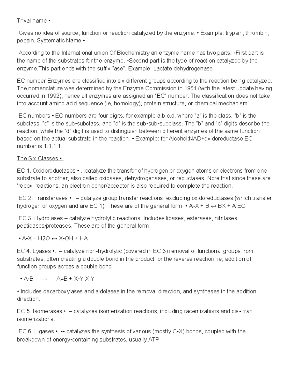 Trival nam1 - • Example: trypsin, thrombin, pepsin. Systematic Name ...